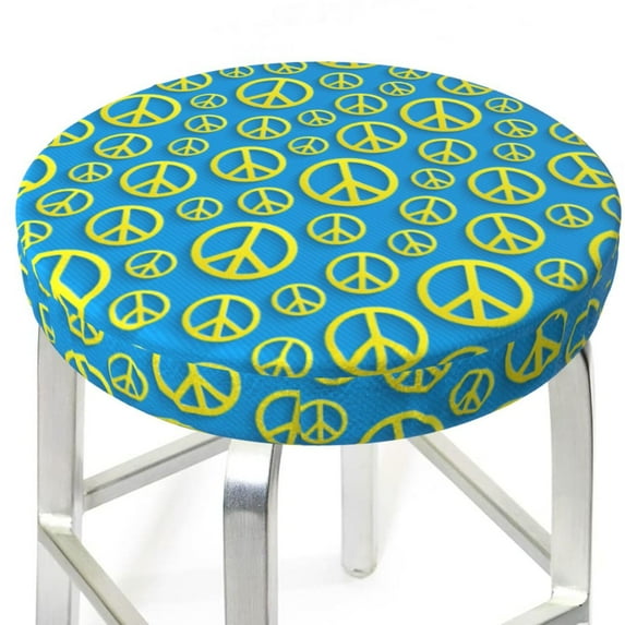 Bar Stool Covers Round, golden peace sign Flag blue Bar Stool Cushion ...
