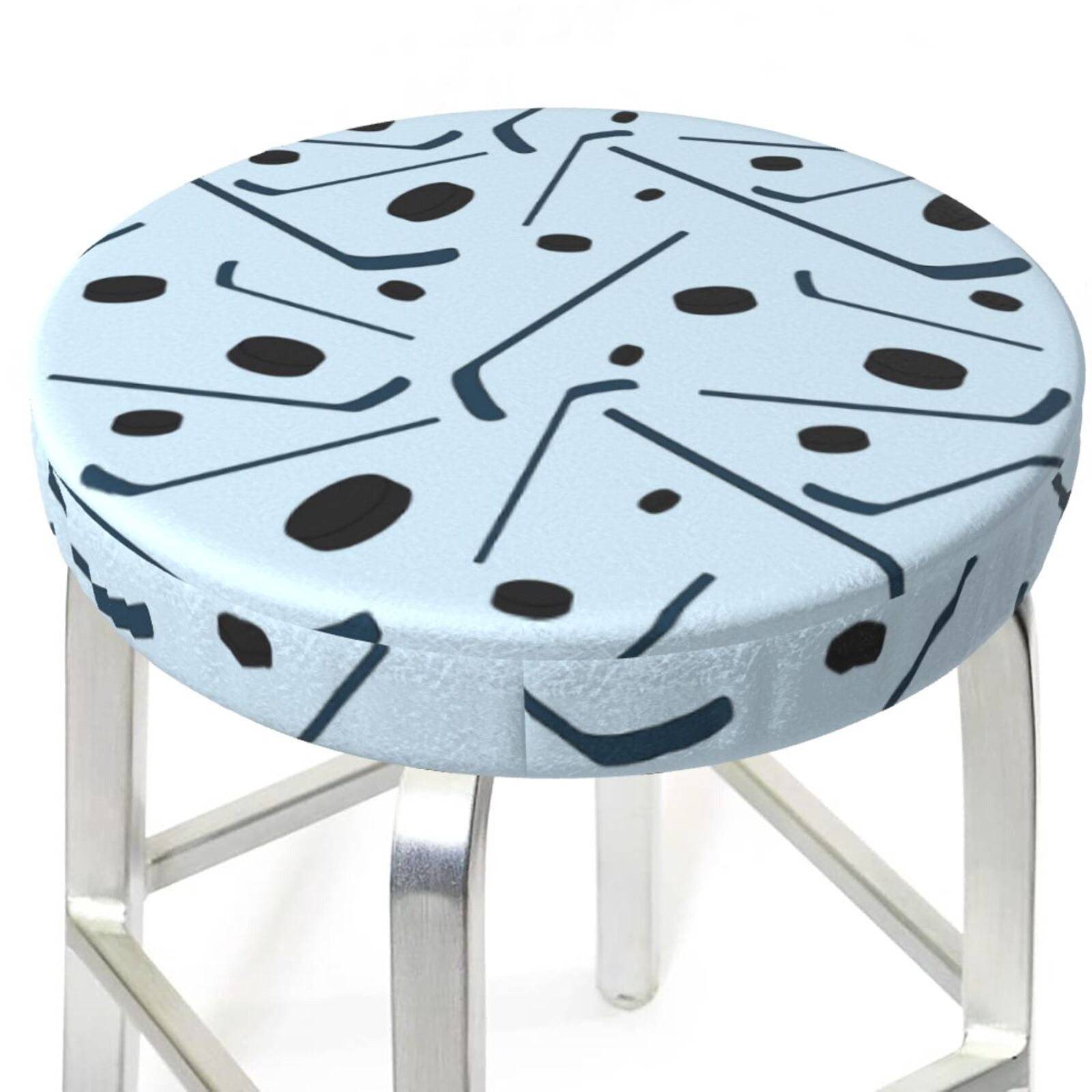 Bar Stool Covers Round, hockey sticks pucks blue print Bar Stool ...