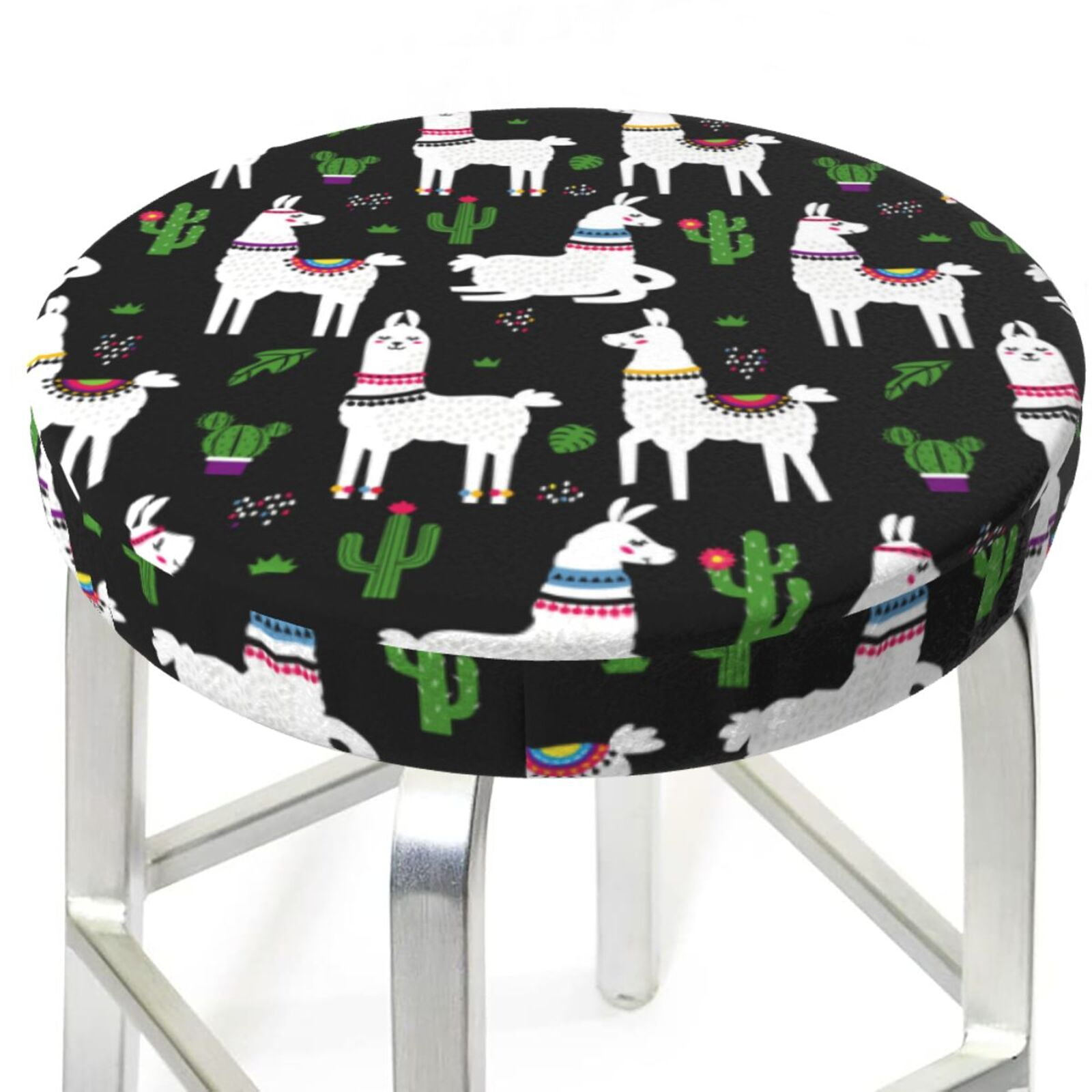 Bar Stool Covers Round, llama alpaca cactus black cute Bar Stool ...