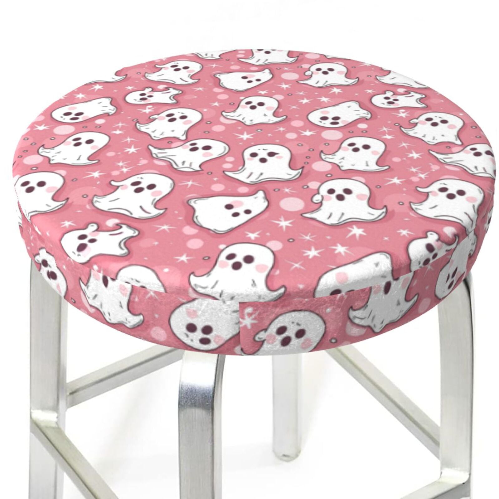 Bar Stool Covers Round, pink background halloween ghost Bar Stool ...