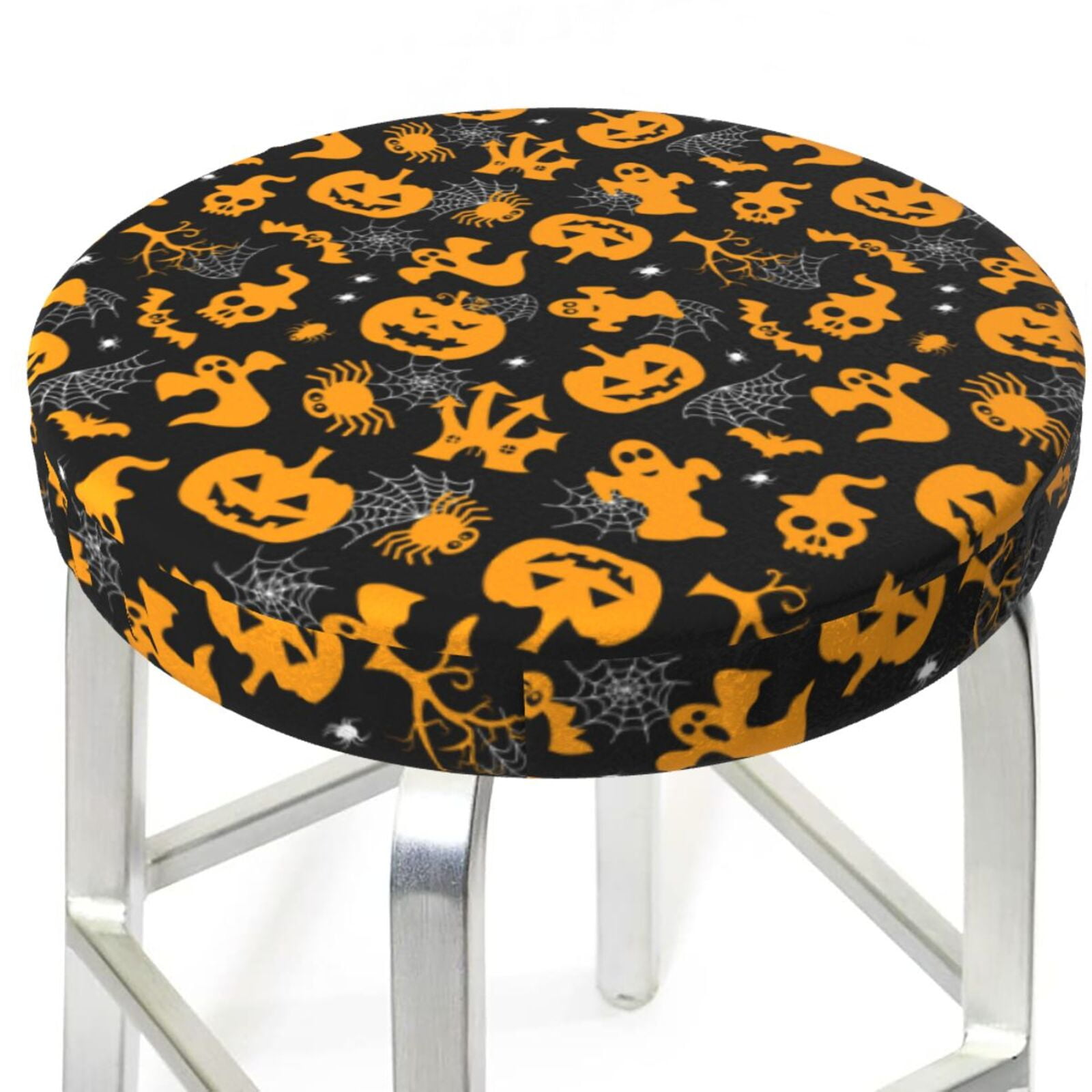 Bar Stool Covers Round, pumpkin halloween spider web Washable Round ...