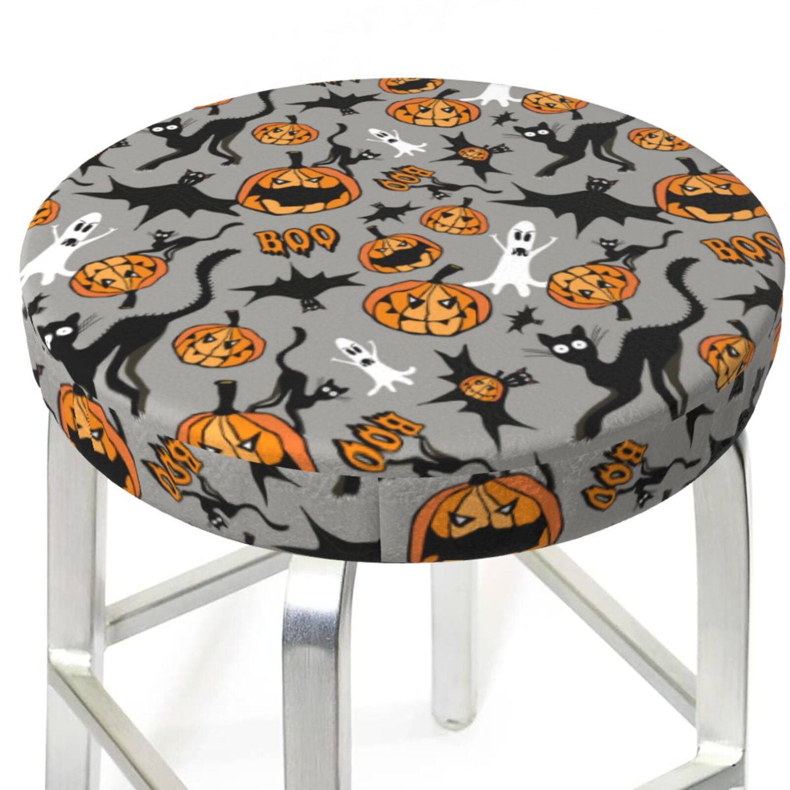 Bar Stool Covers Round, pumpkins elements halloween Washable Round Seat Covers Cushion with ...