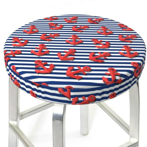 Bar Stool Covers Round, red Anchor blue stripe cute Bar Stool Cushion ...
