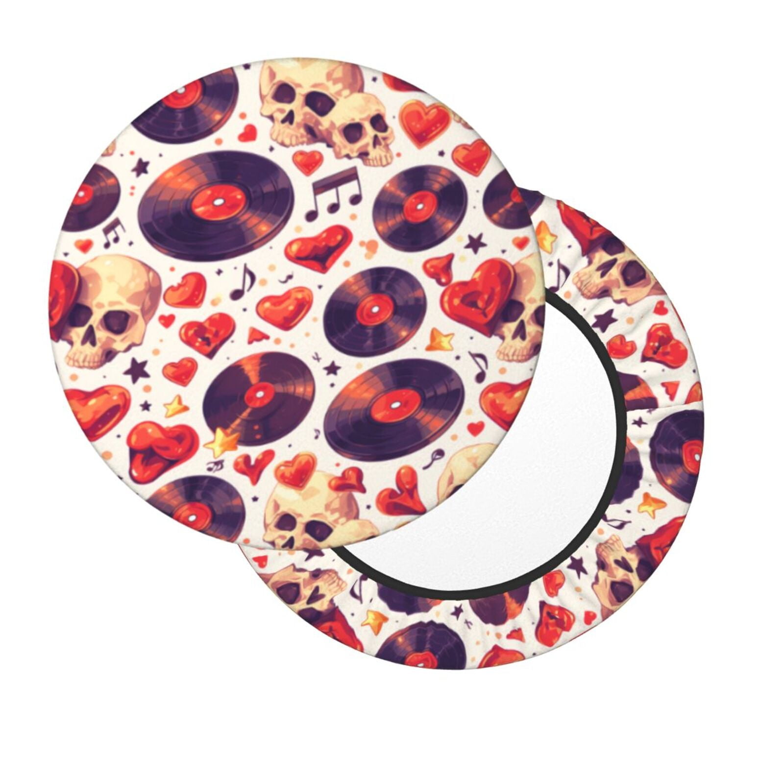 Bar Stool Covers Round - rock Skull record heart Soft Anti-Slip Round ...