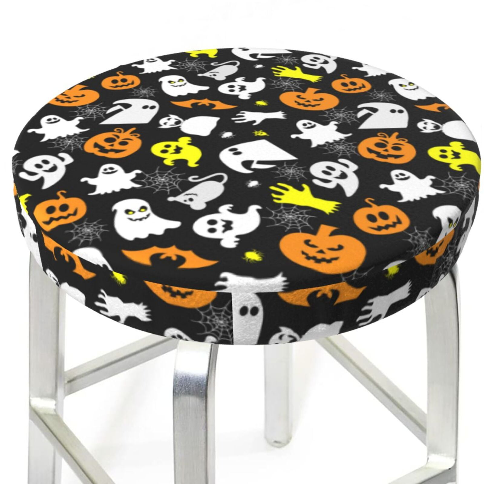 Bar Stool Covers Round, spider web pumpkin halloween Bar Stool Cushion ...