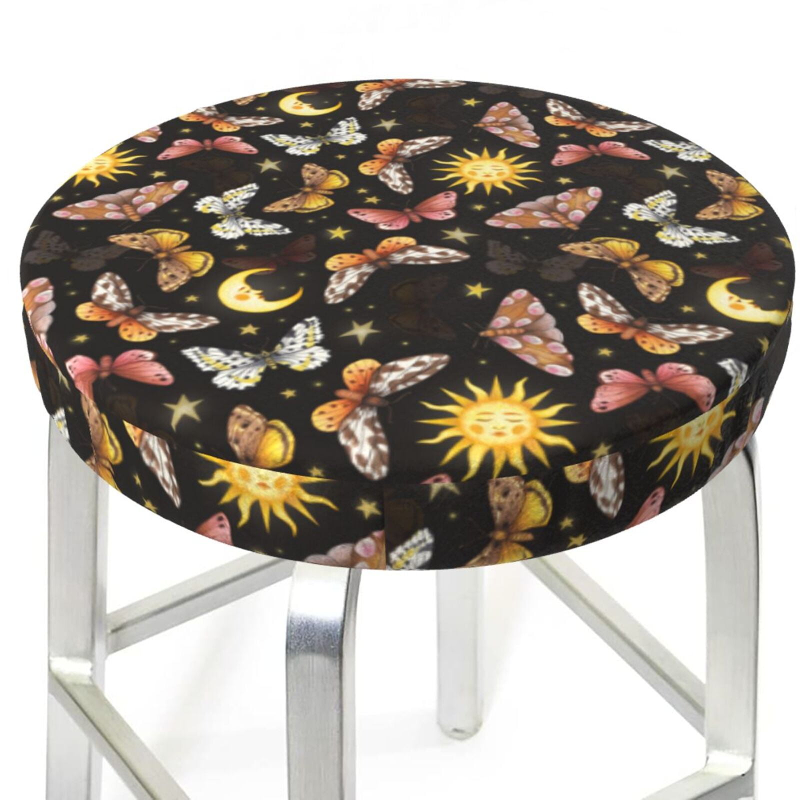 Bar Stool Covers Round, sun moon starry sky butterfly Bar Stool Cushion ...