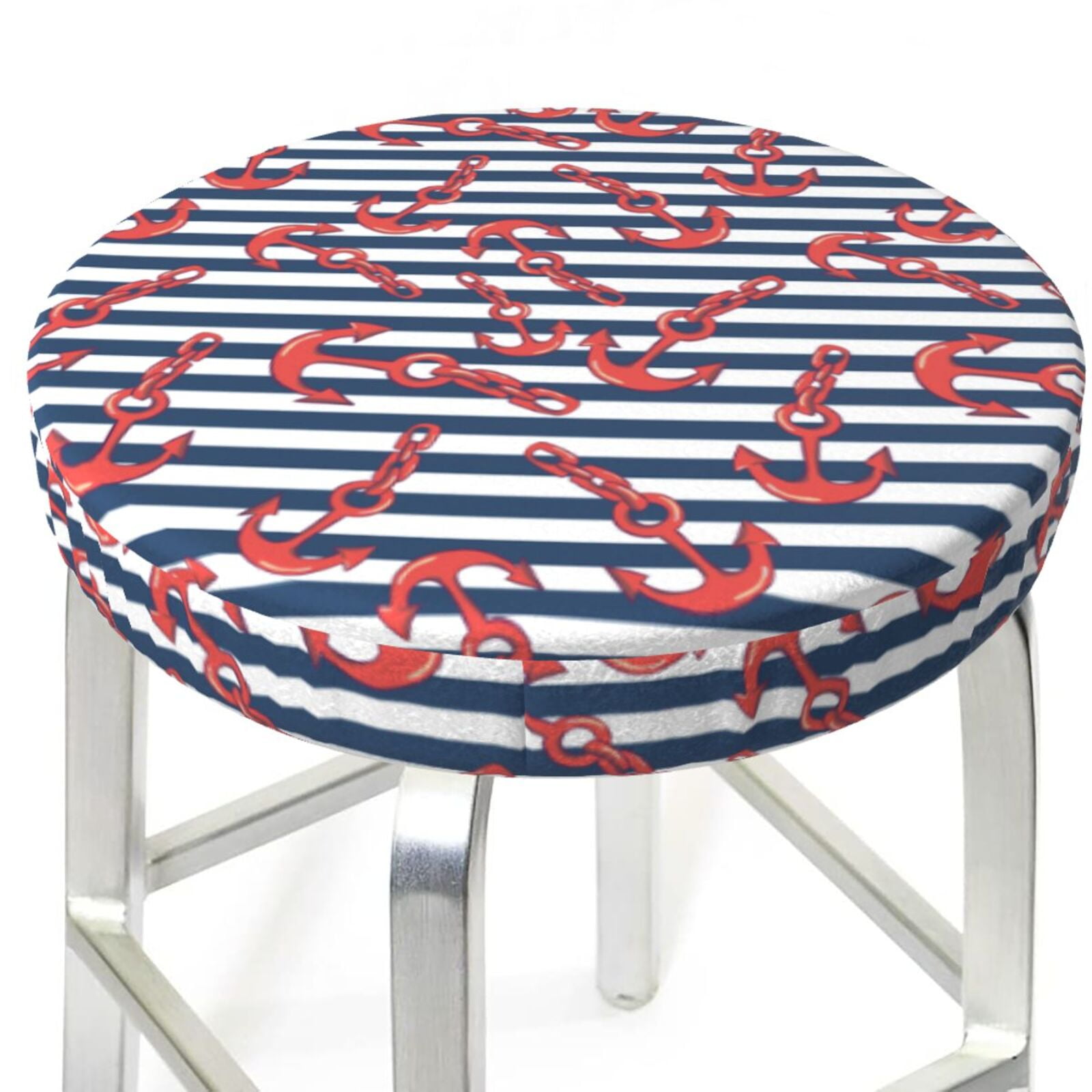 Bar Stool Covers Round, vintage red anchor blue stripe Bar Stool ...