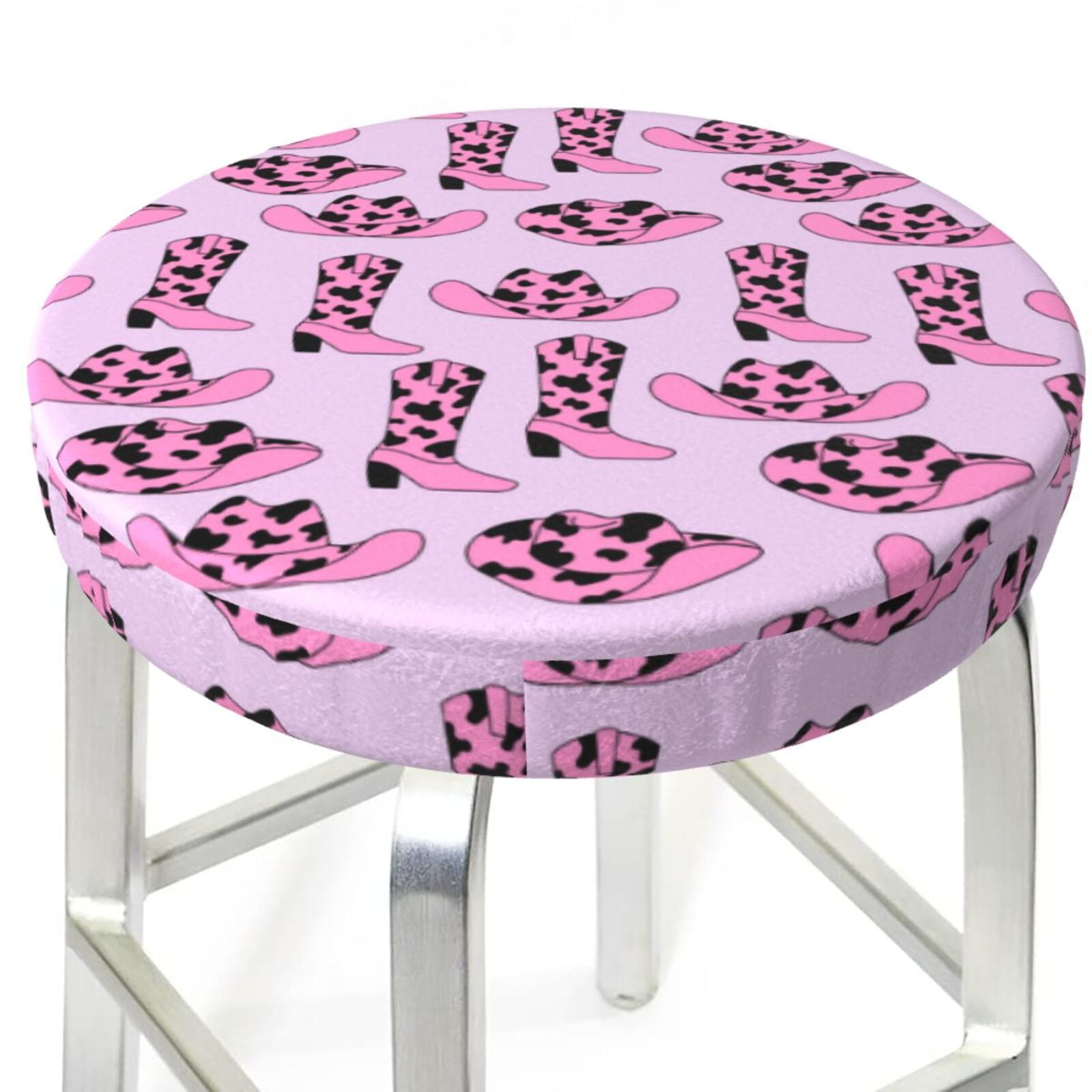 Bar Stool Covers Round, western cow pink cowboy boots hat Bar Stool ...