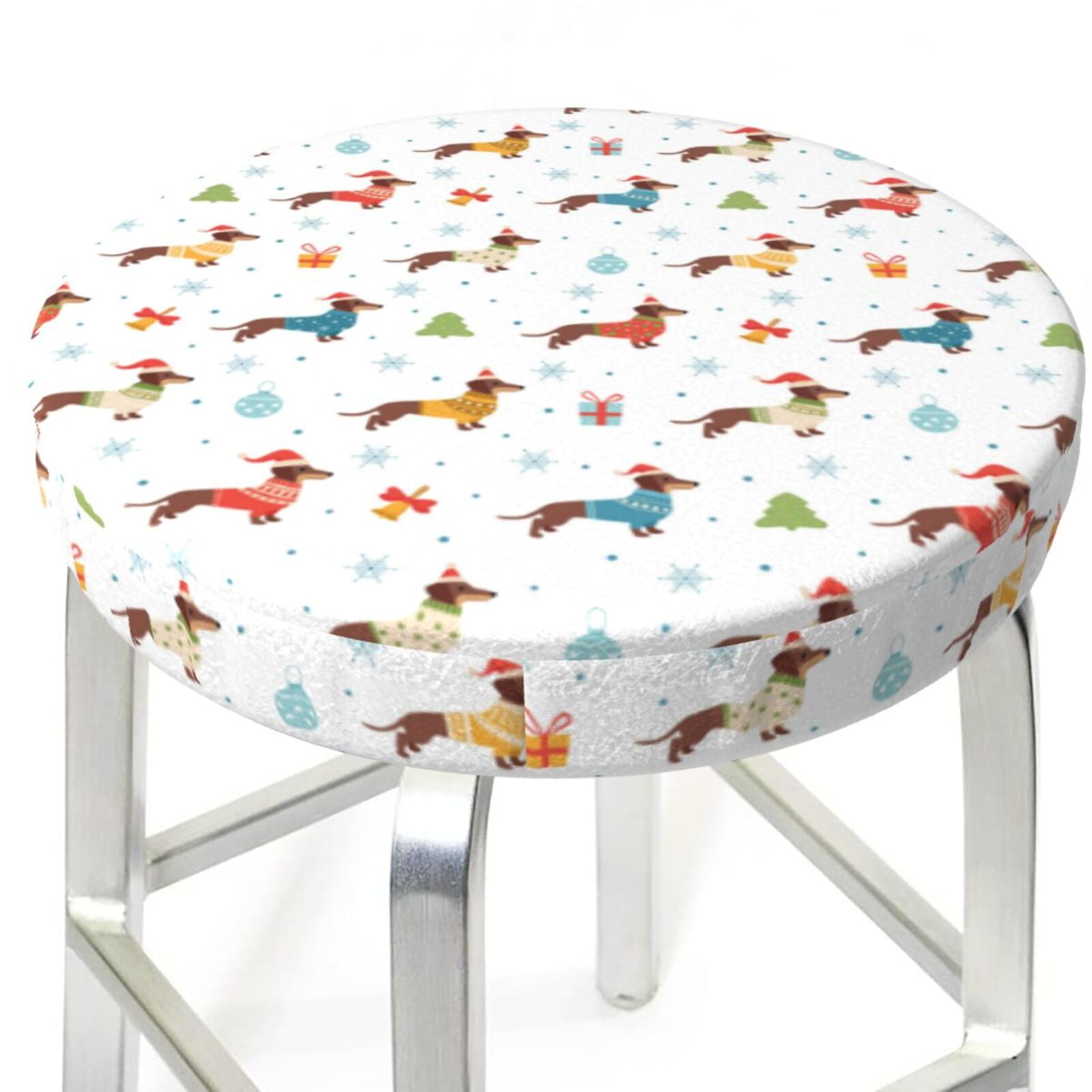 Bar Stool Covers Round, winter Snowflake Dachshund Bar Stool Cushion ...