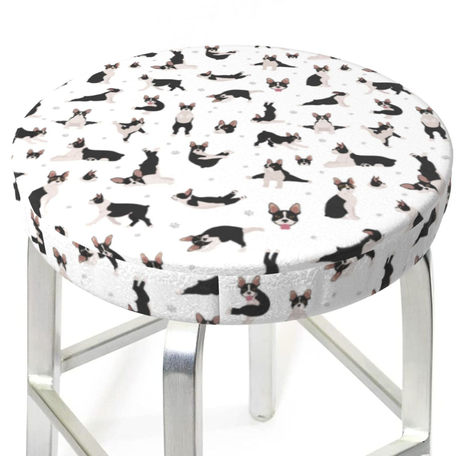 Bar Stool Covers Round, yoga cute Boston terrier funny Washable Round ...