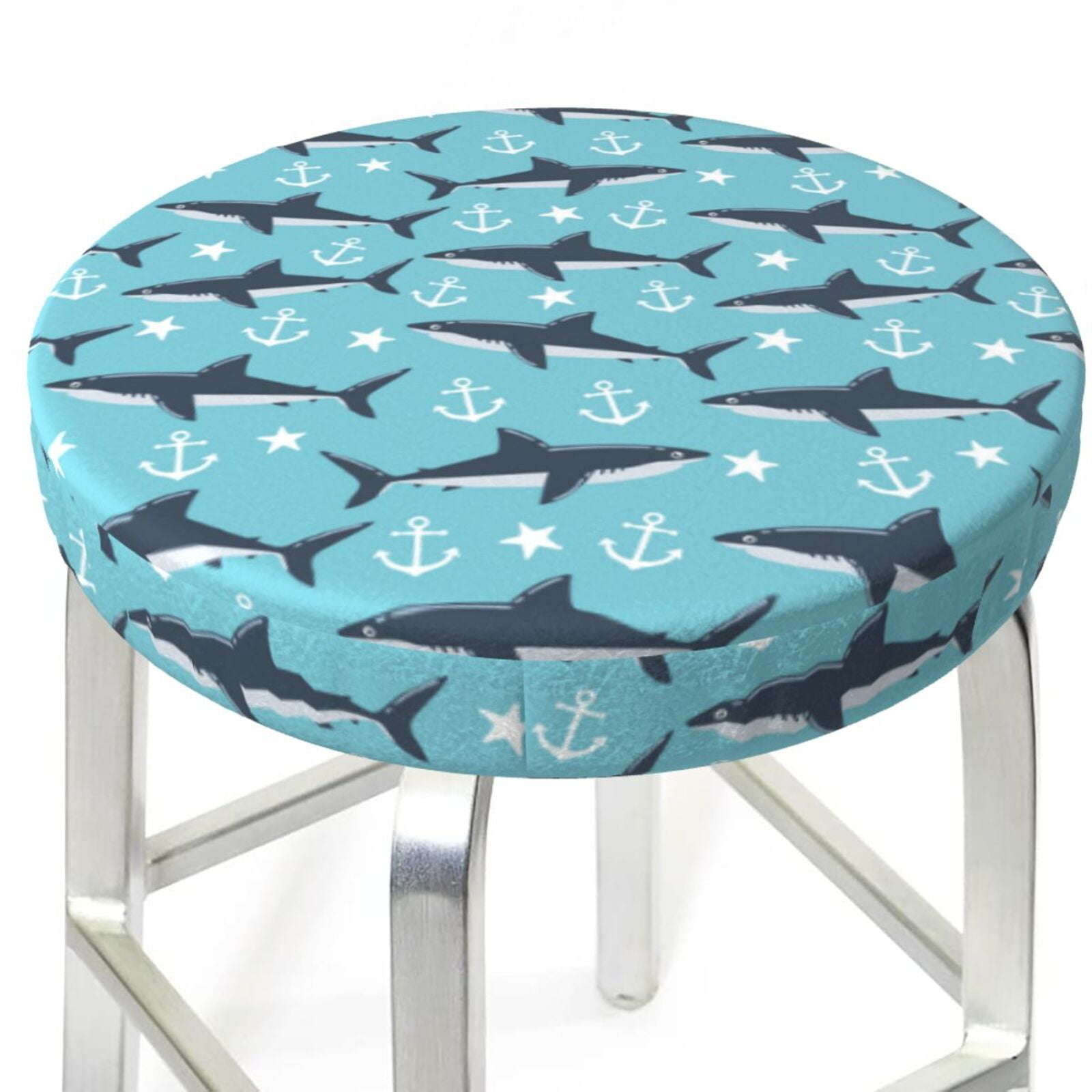 Bar Stool Covers - Shark star anchor blue cute Stretch Round Seat ...