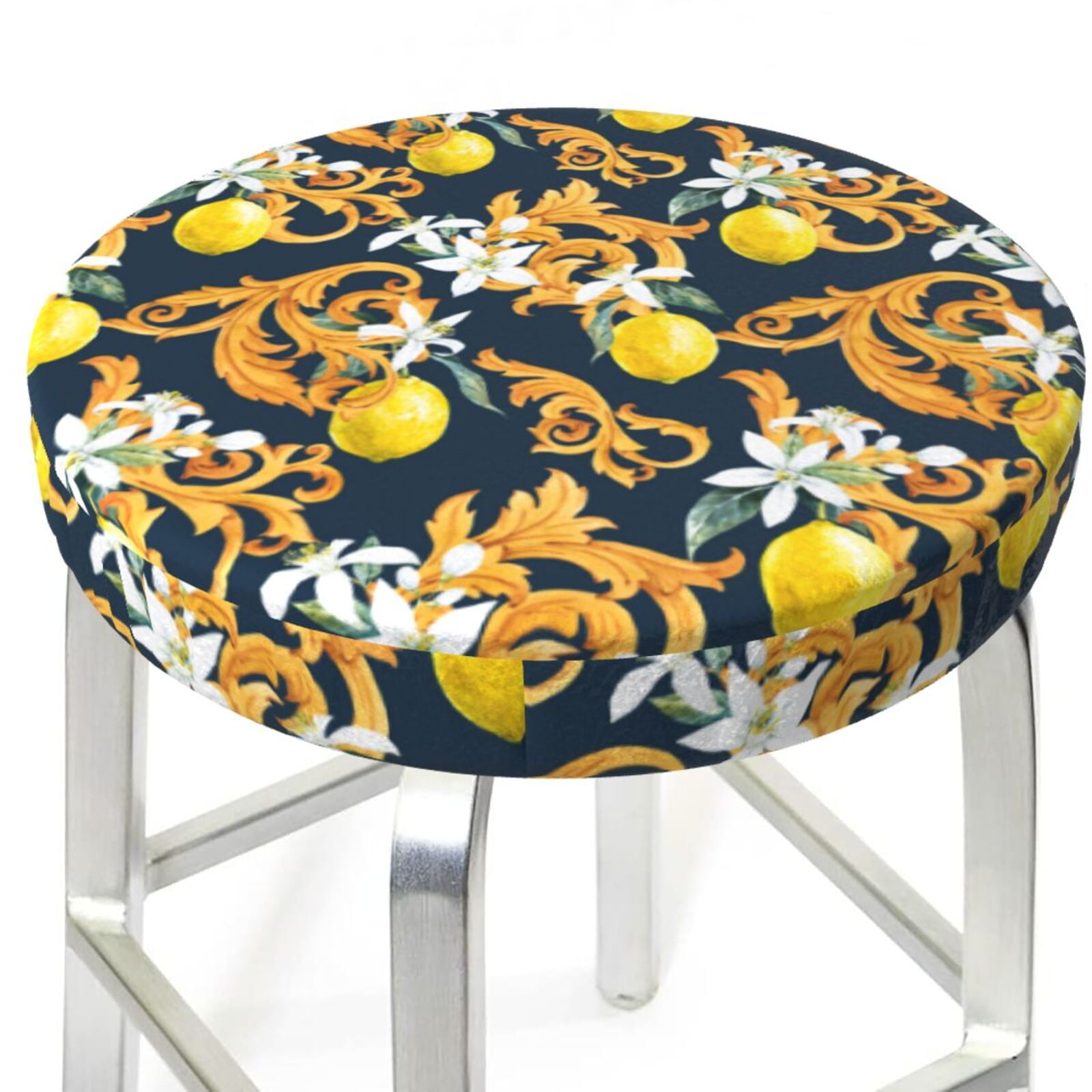 Bar Stool Covers - Sicilian style golden lemon Stretch Round Seat ...