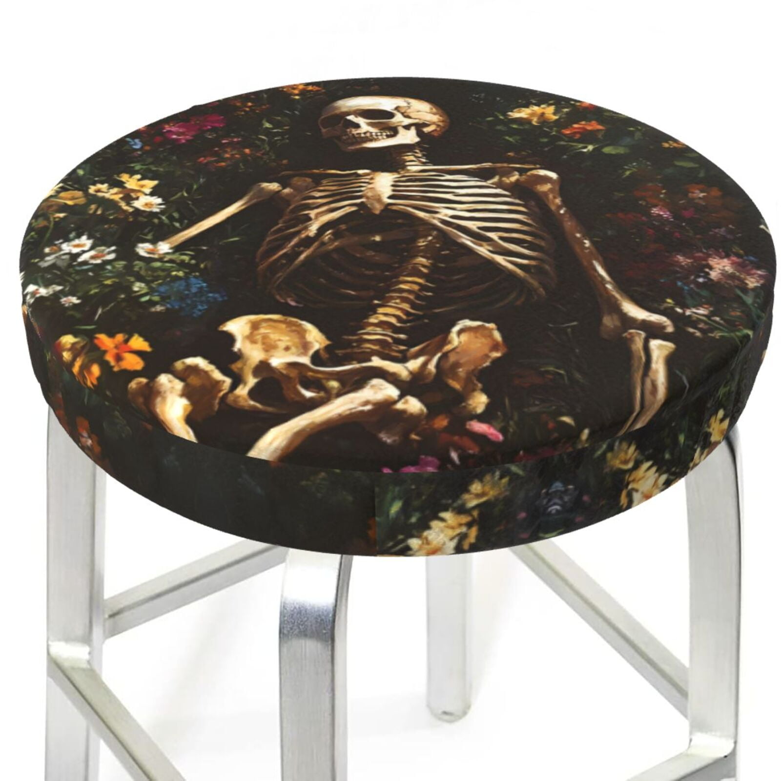 Bar Stool Covers - Skeleton In Flower Bed Stretch Round Seat Covers ...