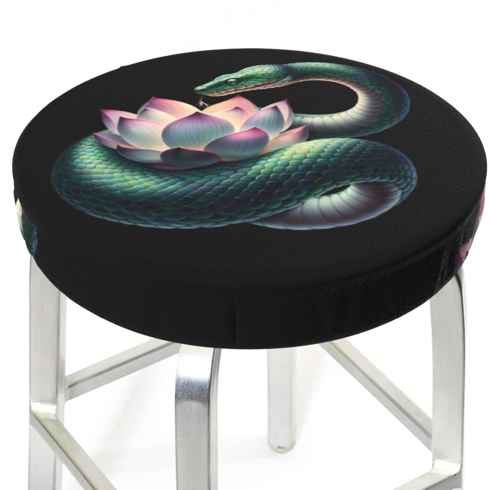 Bar Stool Covers - Snake Holding A Lotus Stretch Round Seat Covers with ...