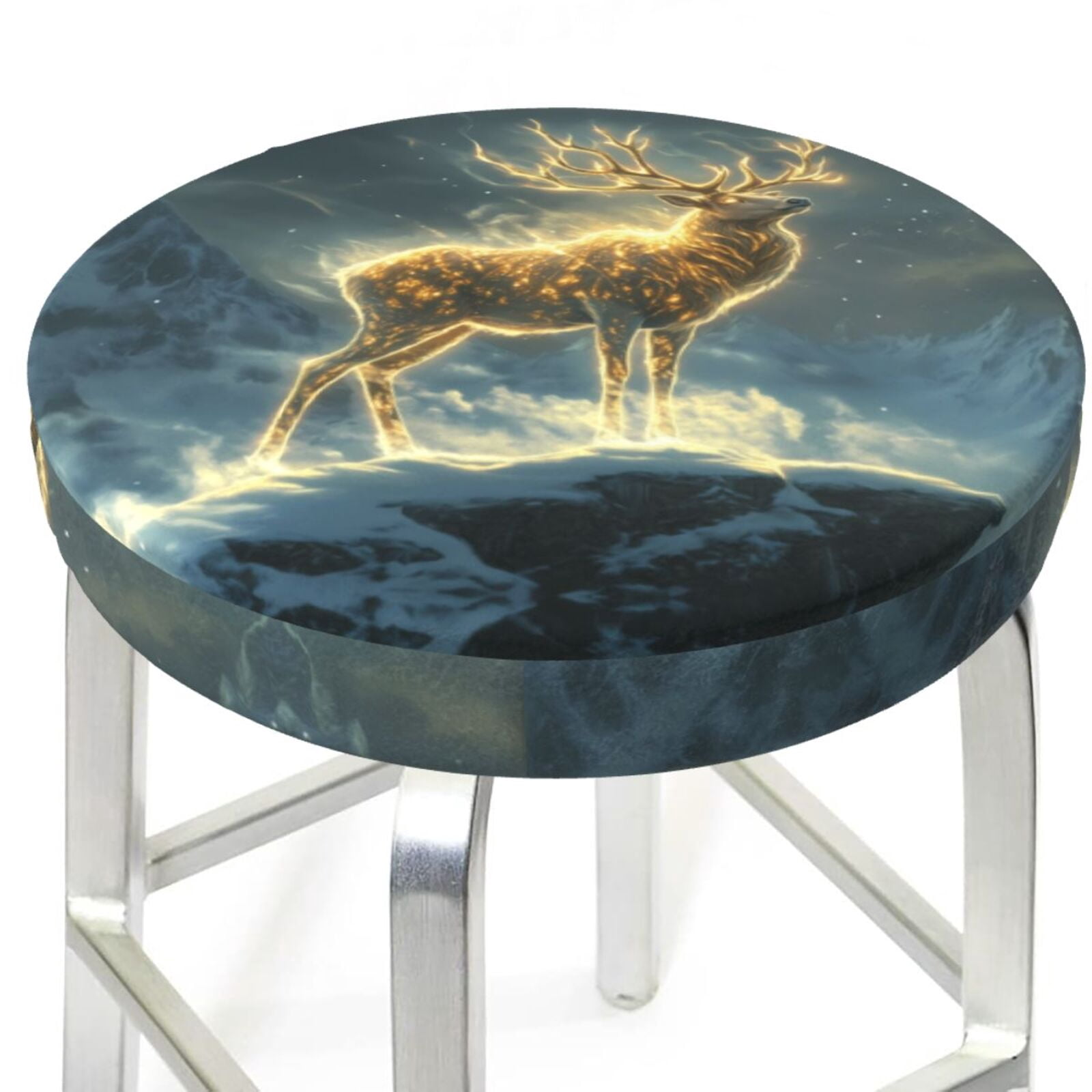 Bar Stool Covers - Snow Mountain Golden Light Deer Stretch Round Seat ...