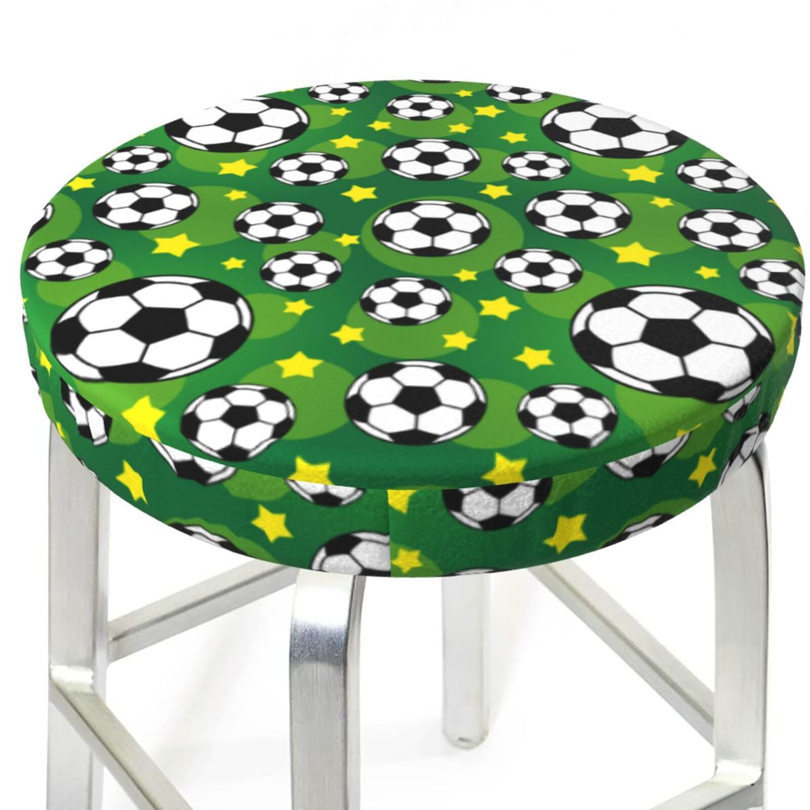 Bar Stool Covers - Soccer Ball golden star green Stretch Round Seat ...