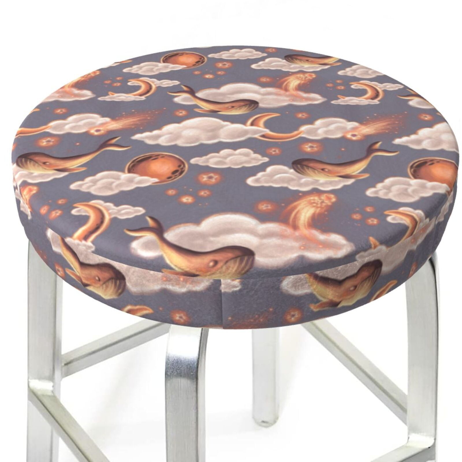 Bar Stool Covers - Star moon clouds Whales texture Stretch Round Seat Covers with Elastic Bands ...