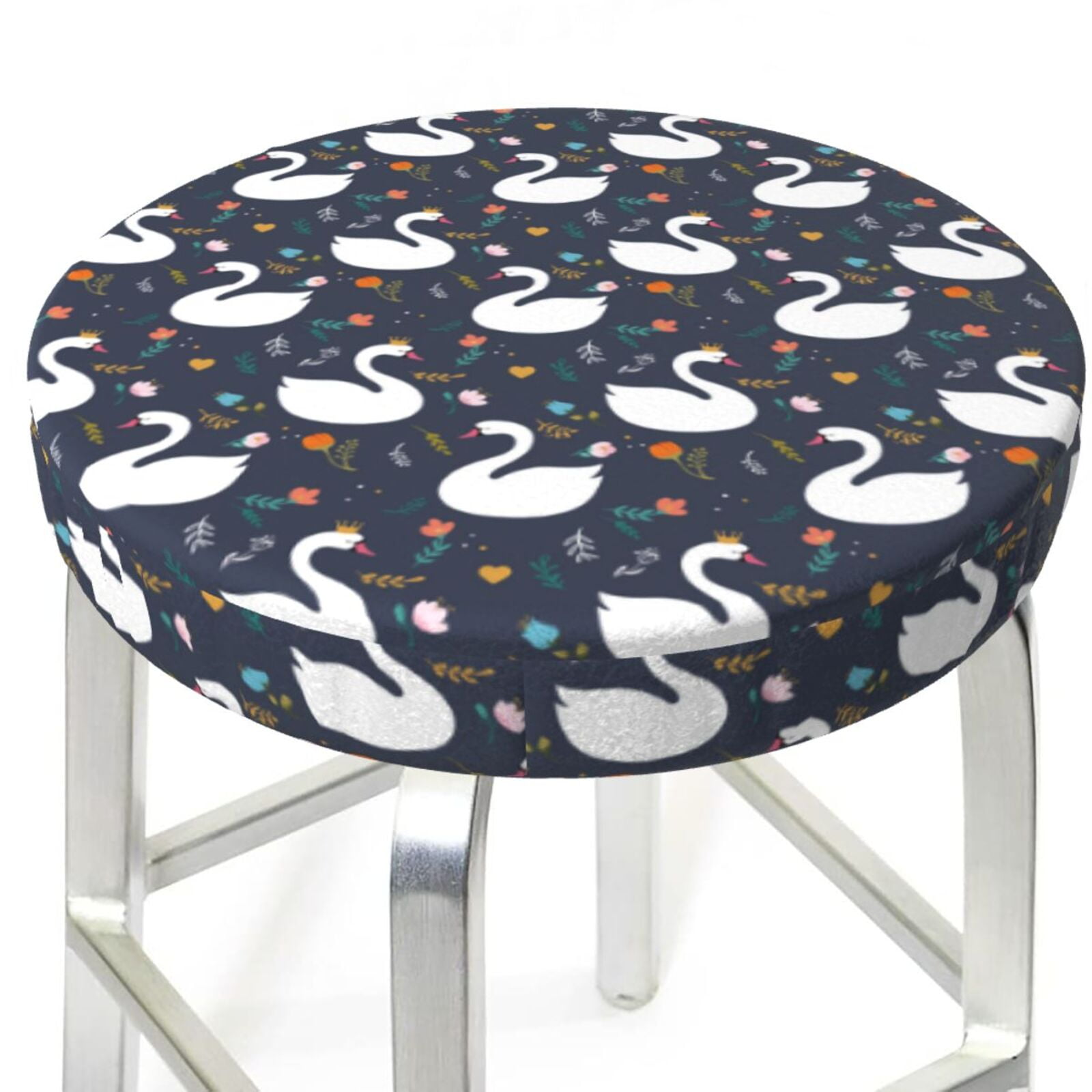 Bar Stool Covers - Swan And Flowers1 Stretch Round Seat Covers with ...