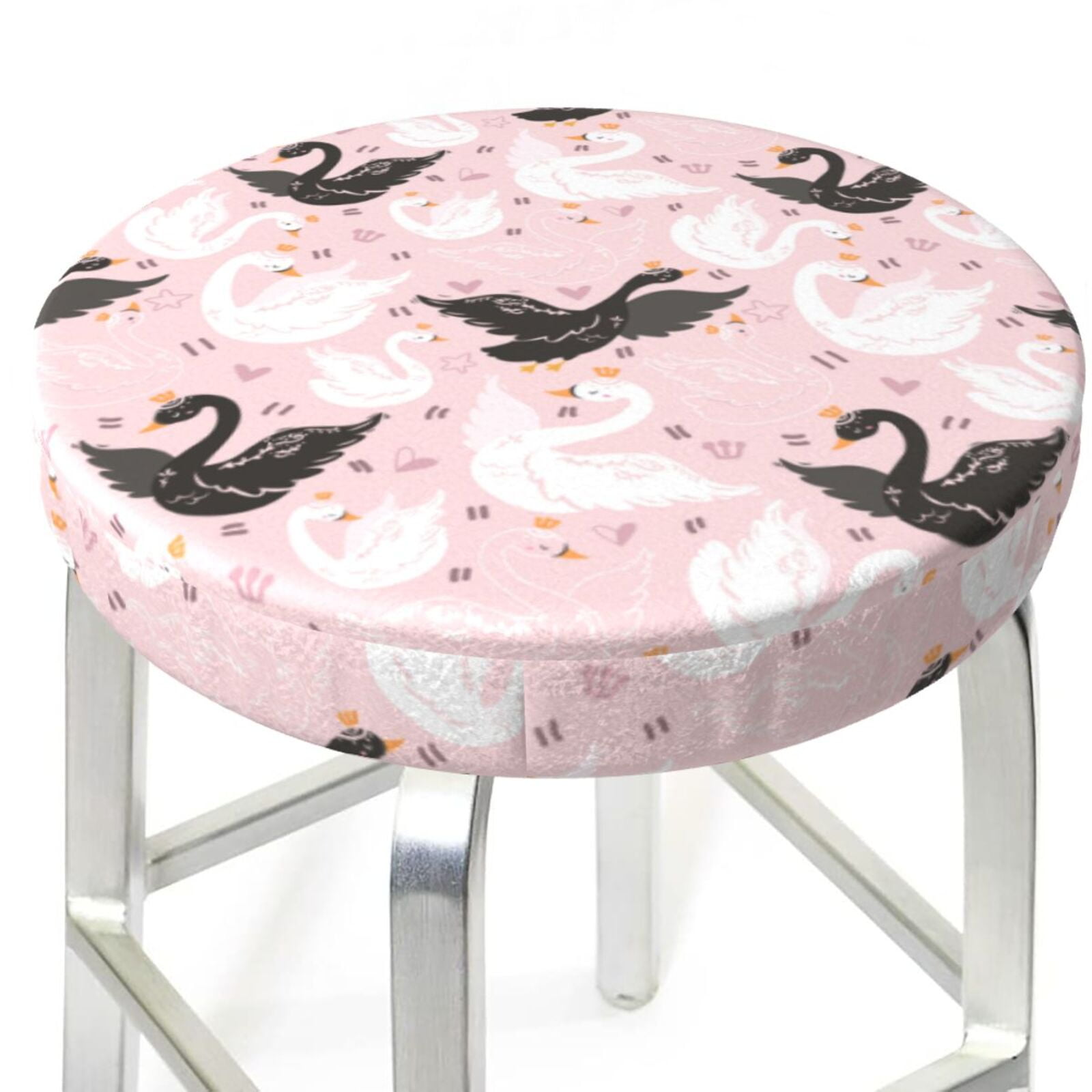 Bar Stool Covers - Swan And Flowers2 Stretch Round Seat Covers with ...