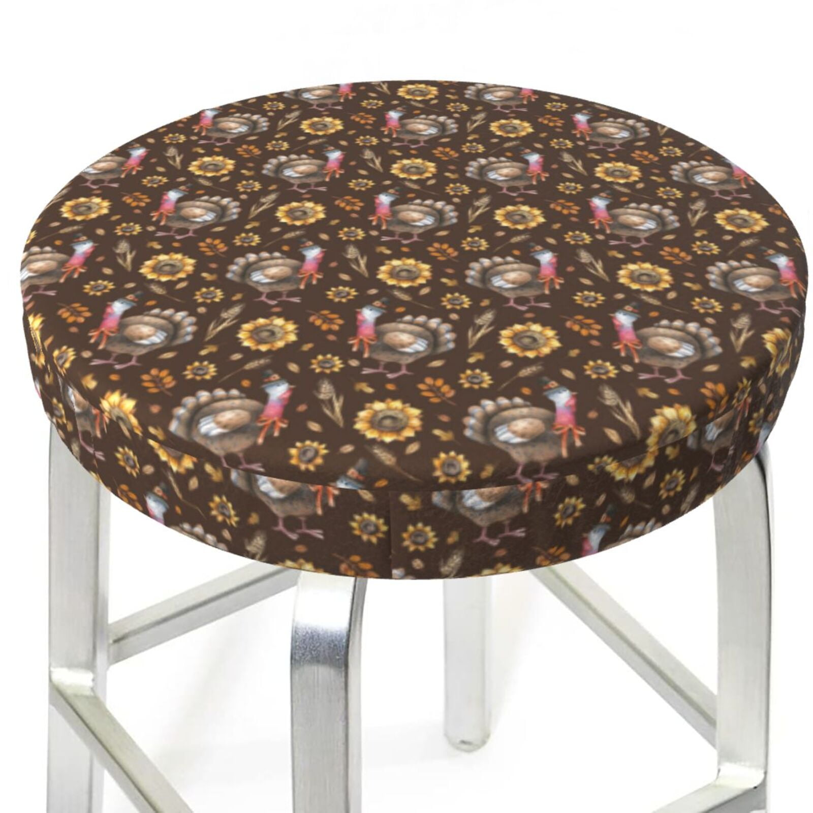 Bar Stool Covers - Turkey Sunflower Harvest Stretch Round Seat Covers ...