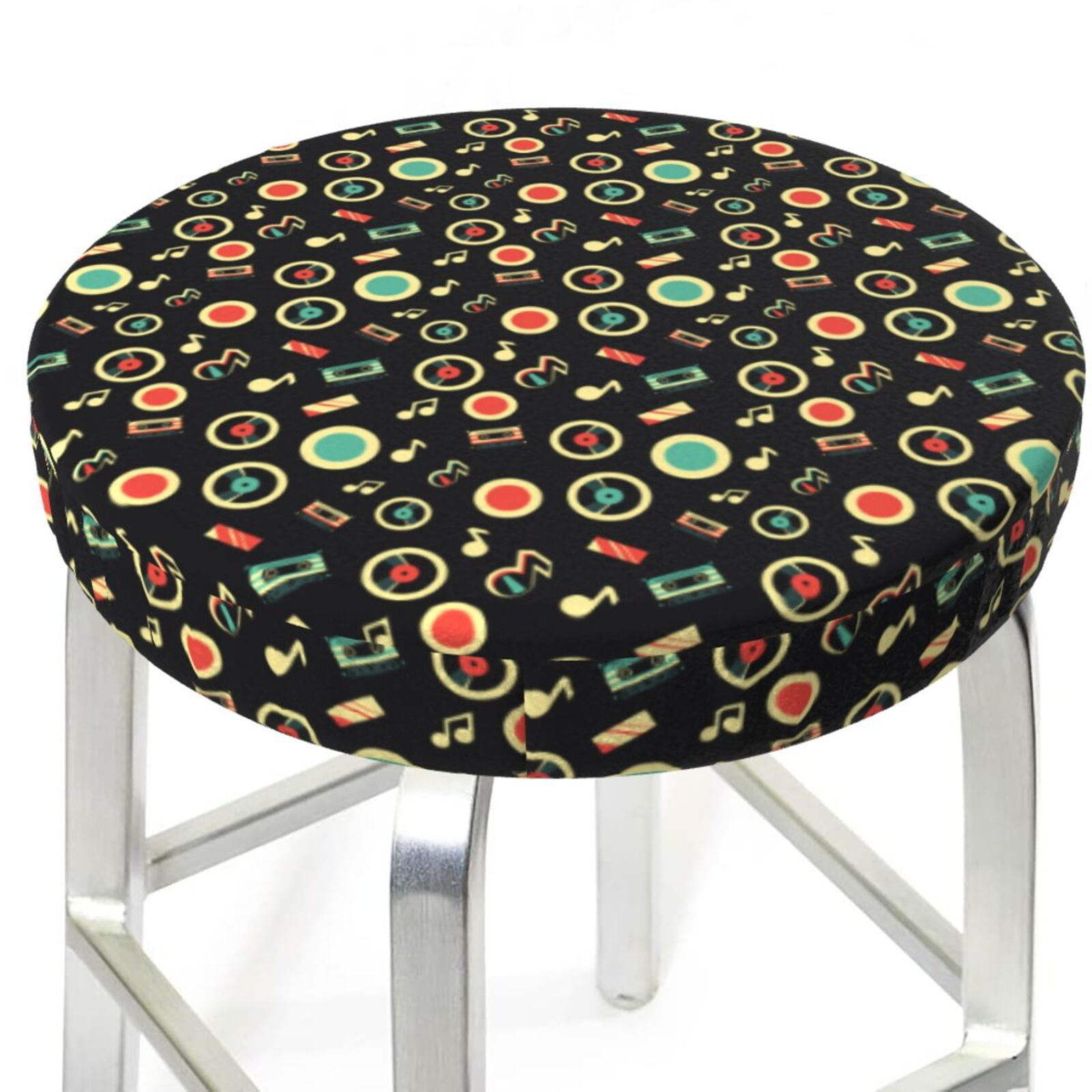 Bar Stool Covers - Vector Retro Music Stretch Round Seat Covers with ...