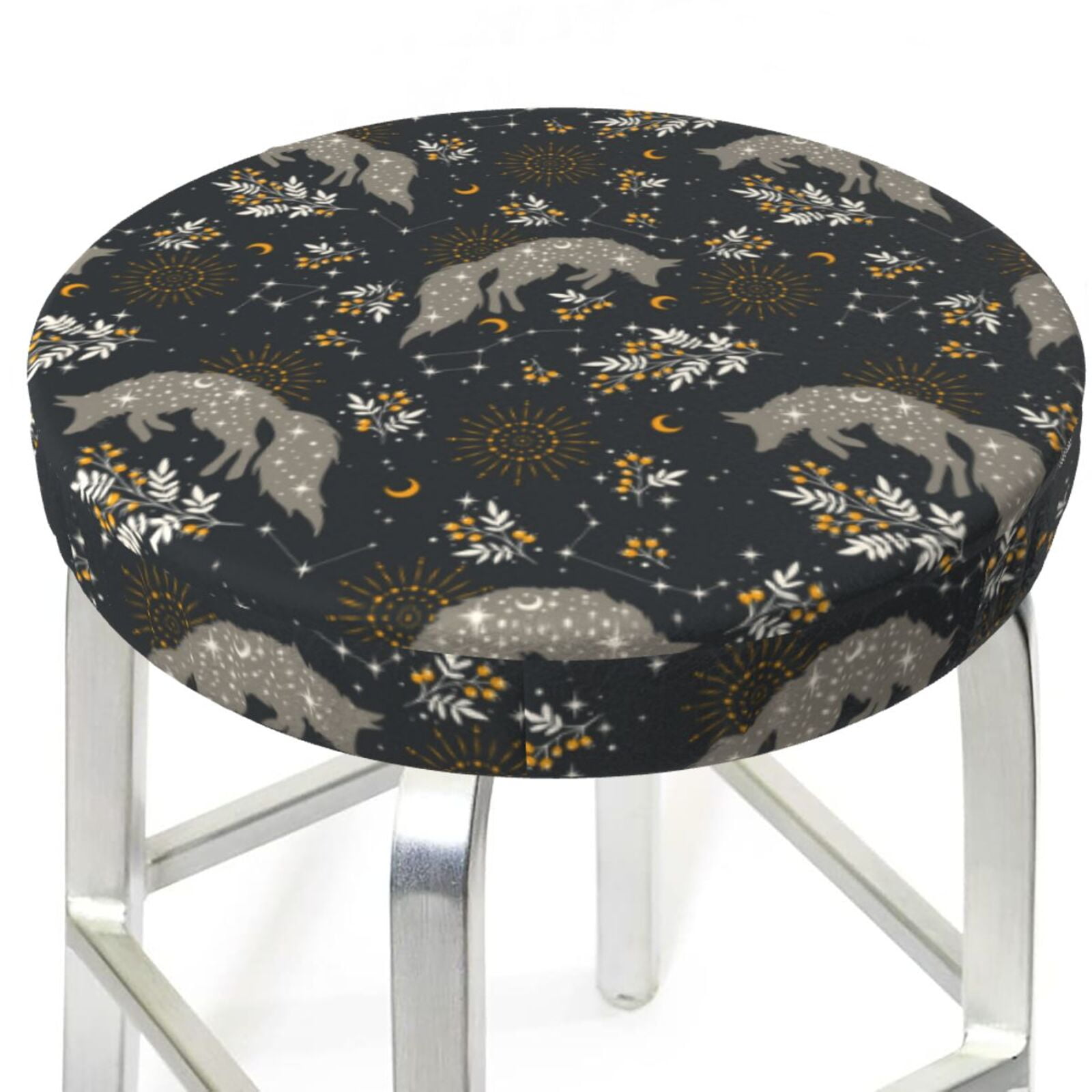 Bar Stool Covers - Vintage Moon with Plants and Fox Stretch Round Seat ...