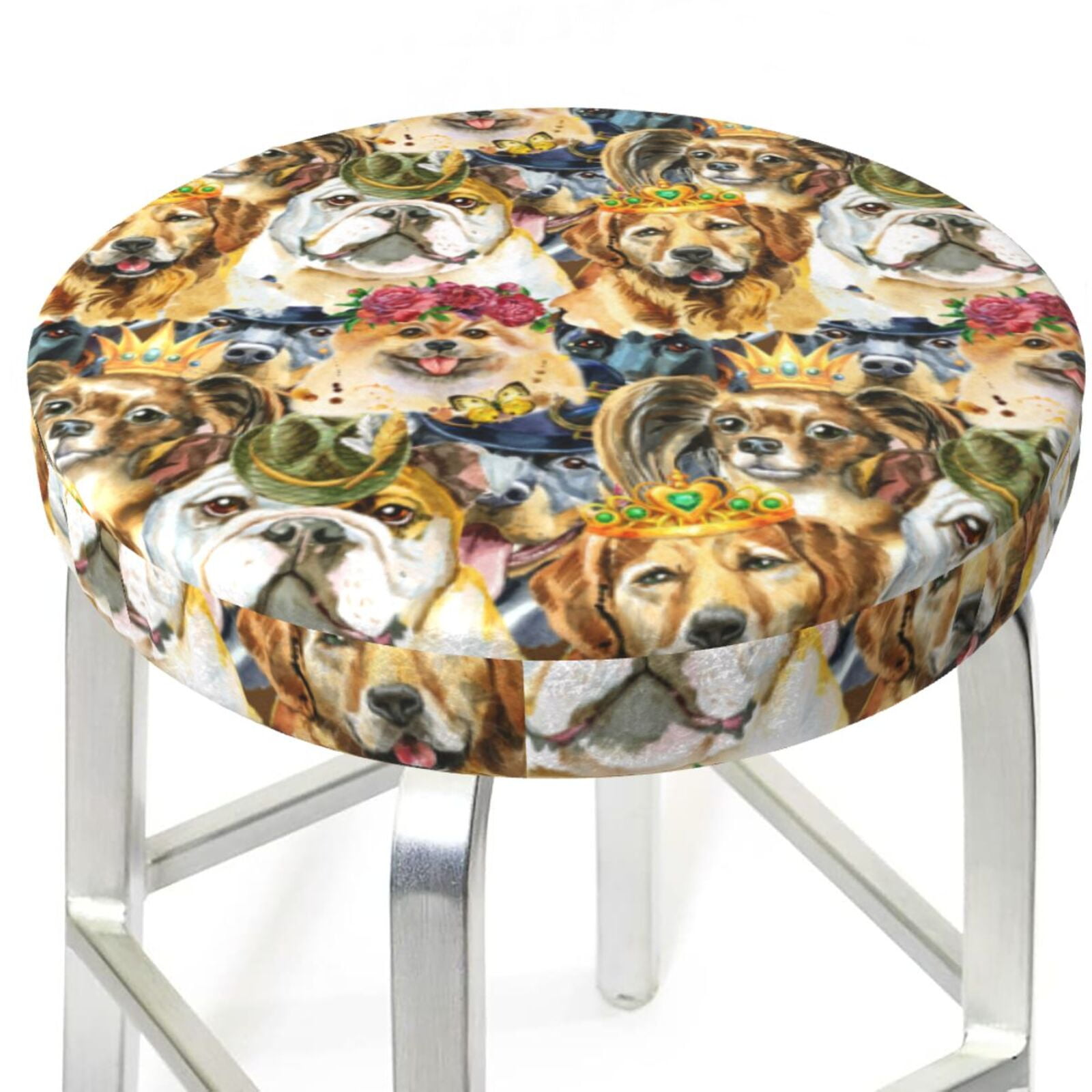 Bar Stool Covers - Watercolor Dogs Stretch Round Seat Covers with ...