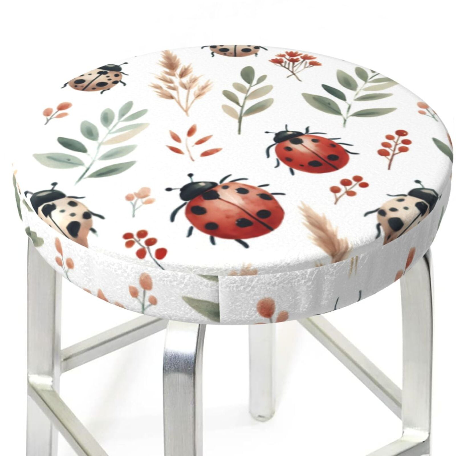 Bar Stool Covers - Watercolor Ladybug Stretch Round Seat Covers with ...