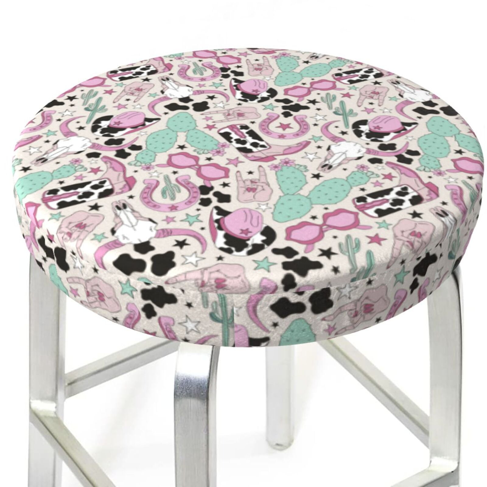 Bar Stool Covers - West Cowgirl Disco Stretch Round Seat Covers with ...