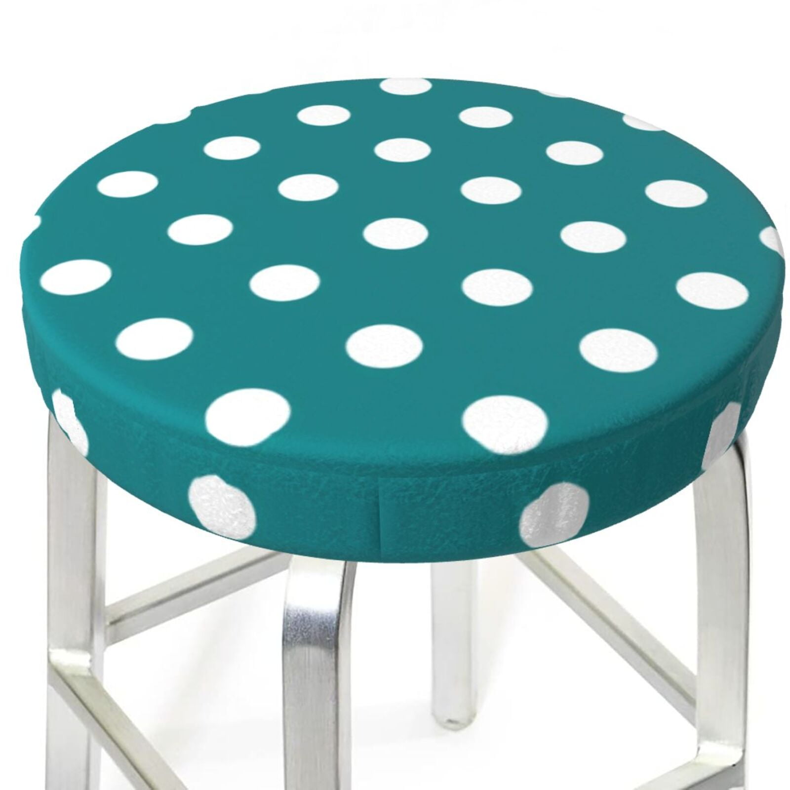 Bar Stool Covers - White Polka Dots With Teal Background Stretch Round ...