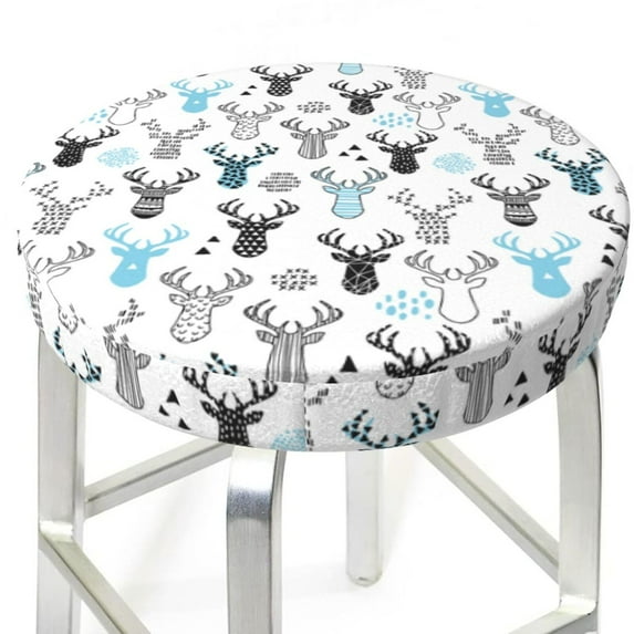 Bar Stool Covers - Winter Art Blue and Black Moose Stretch Round Seat ...