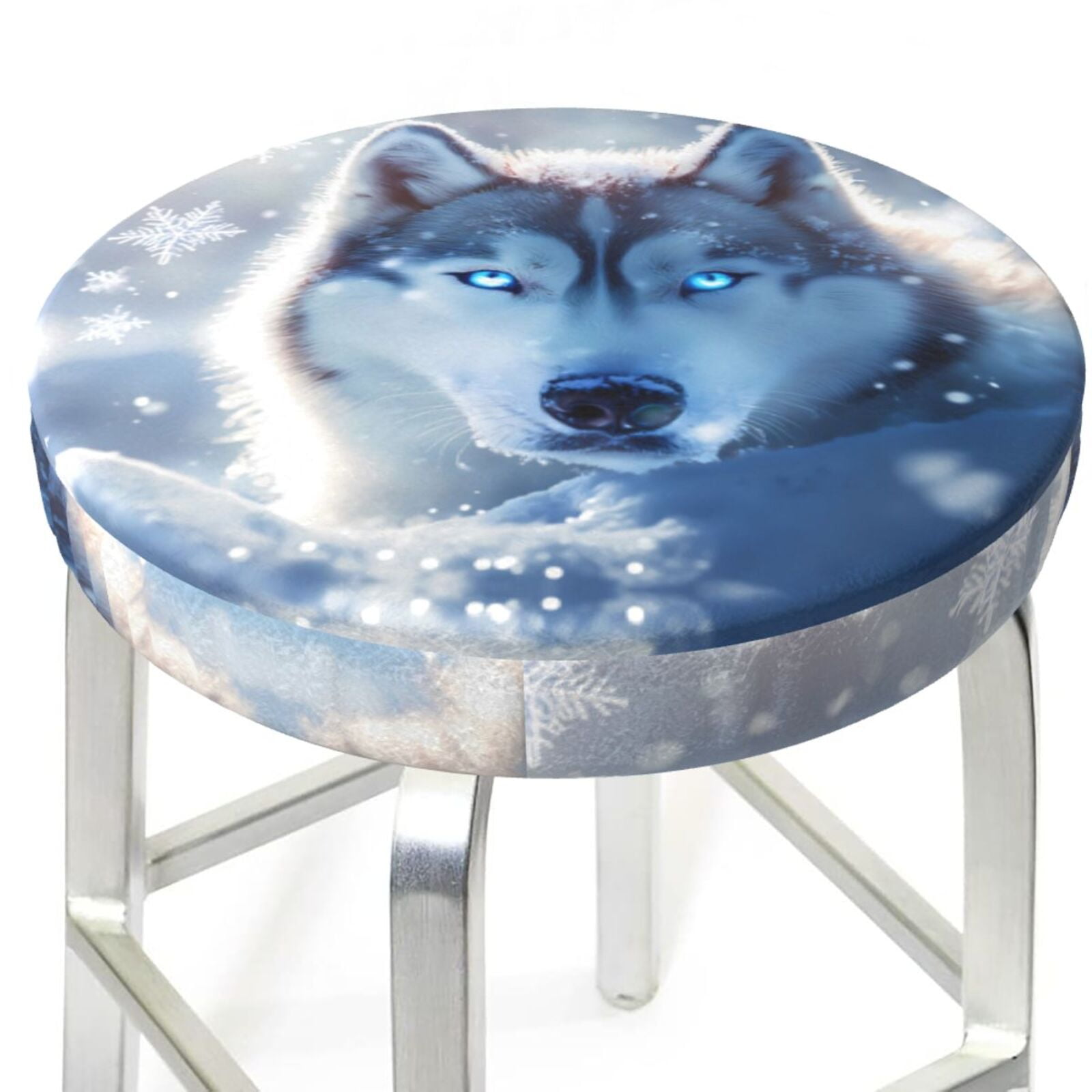 Bar Stool Covers - Winter Snowflake Cute Husky A Stretch Round Seat ...