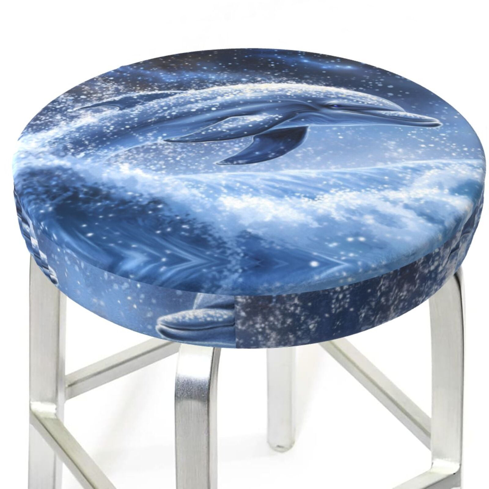 Bar Stool Covers - Winter snowflake dolphin Stretch Round Seat Covers ...