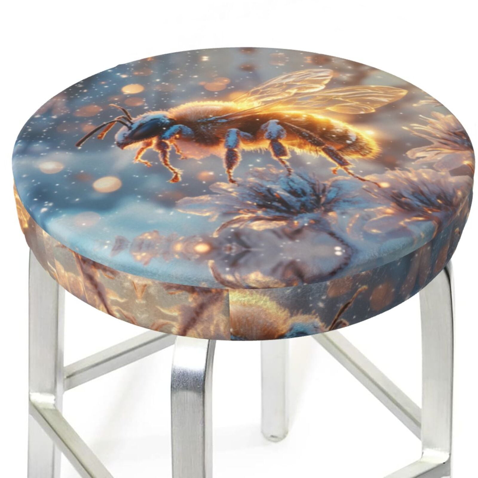 Bar Stool Covers - Winter snowy cute bee A Stretch Round Seat Covers ...