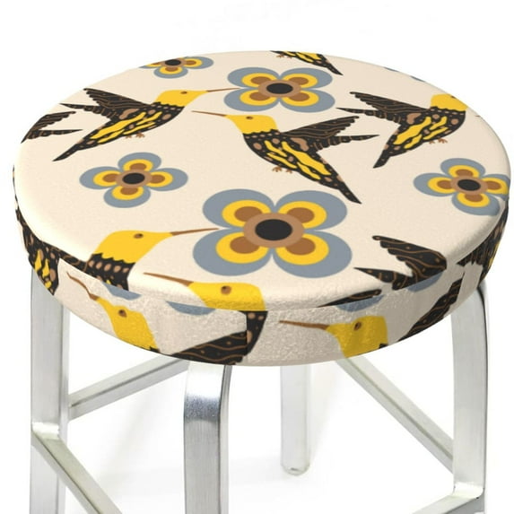 Bar Stool Covers - Yellow Flowers Hummingbird Stretch Round Seat Covers ...