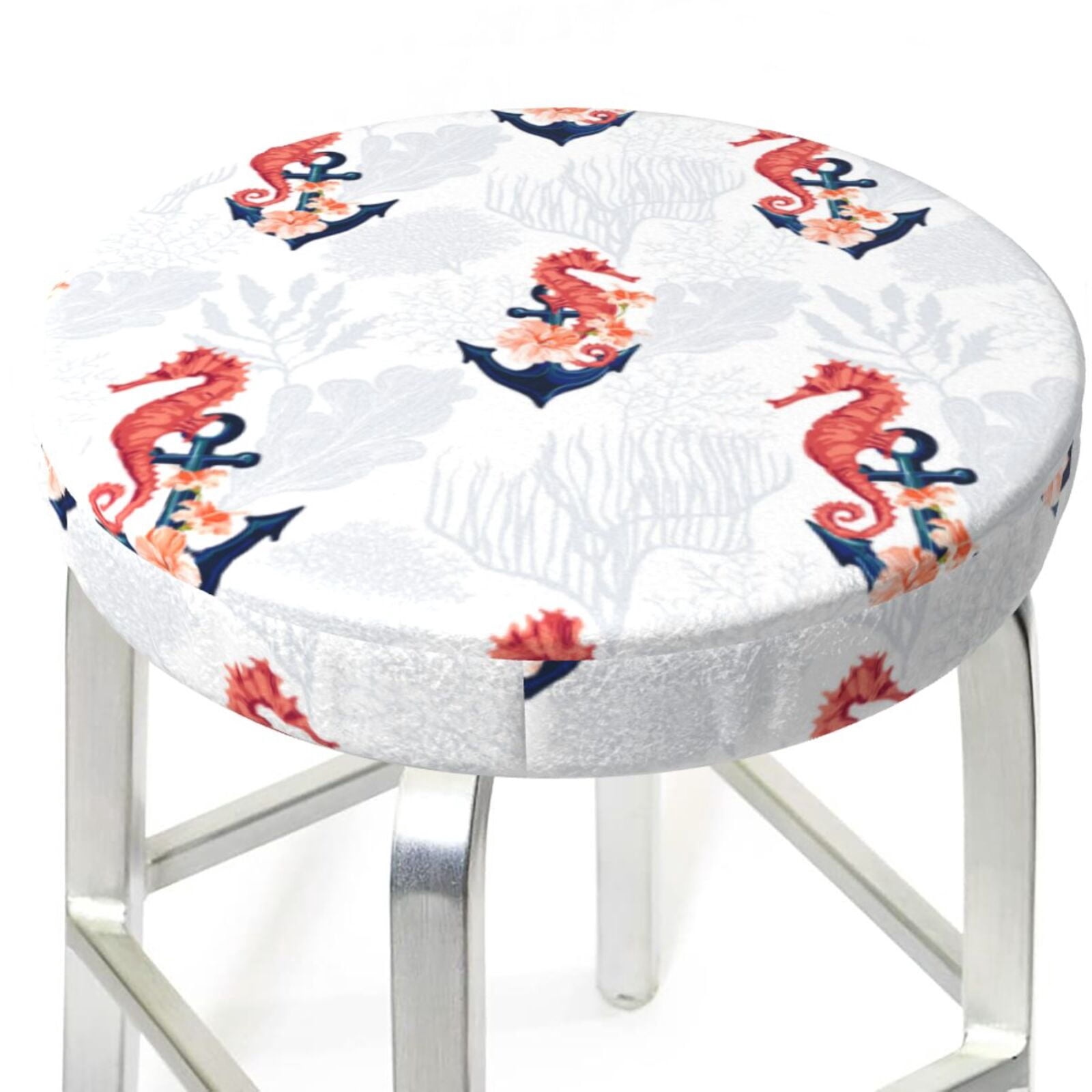 Bar Stool Covers - aesthetic anchor hibiscus seahorse grey Stretch ...