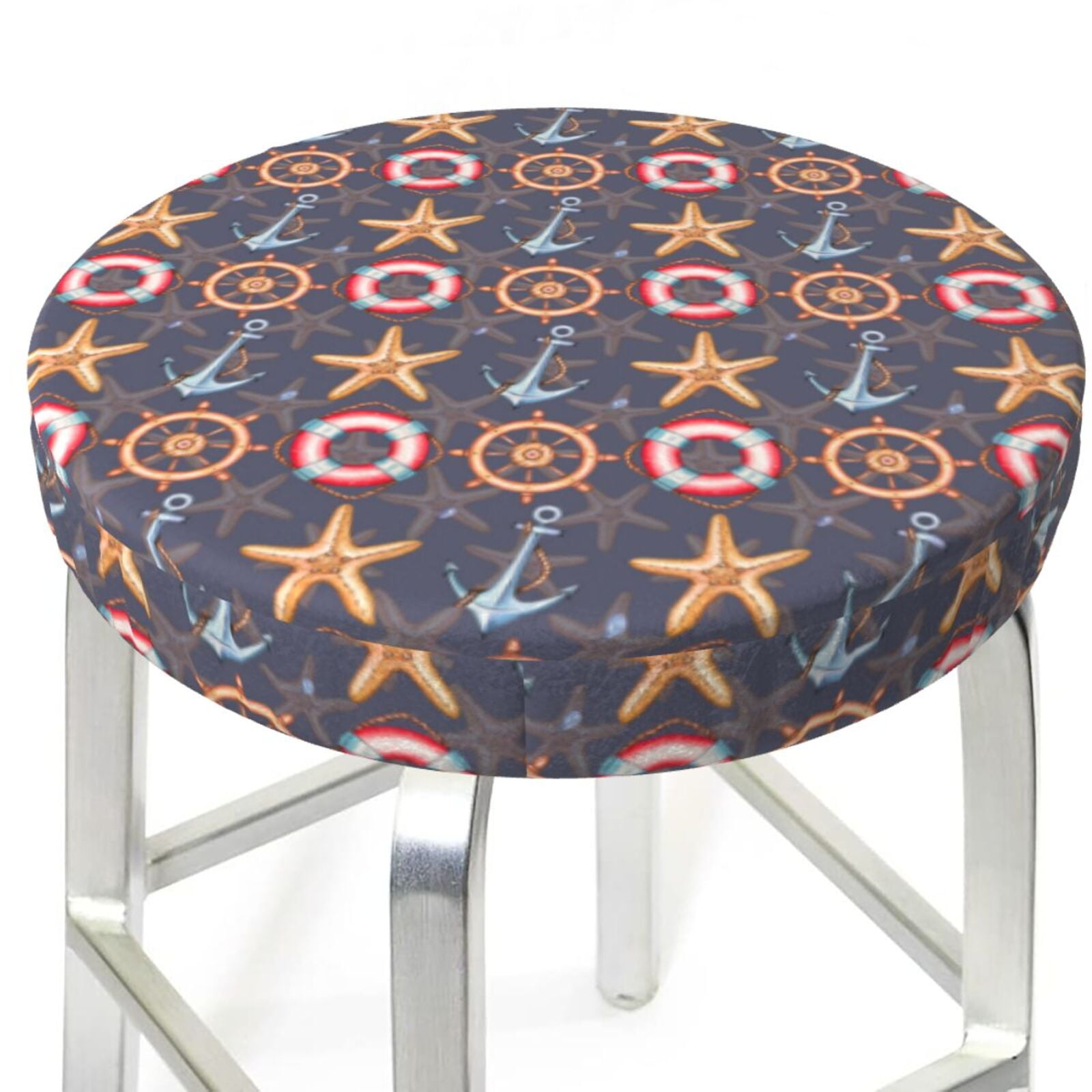Bar Stool Covers - anchors ship starfish cool Stretch Round Seat Covers ...