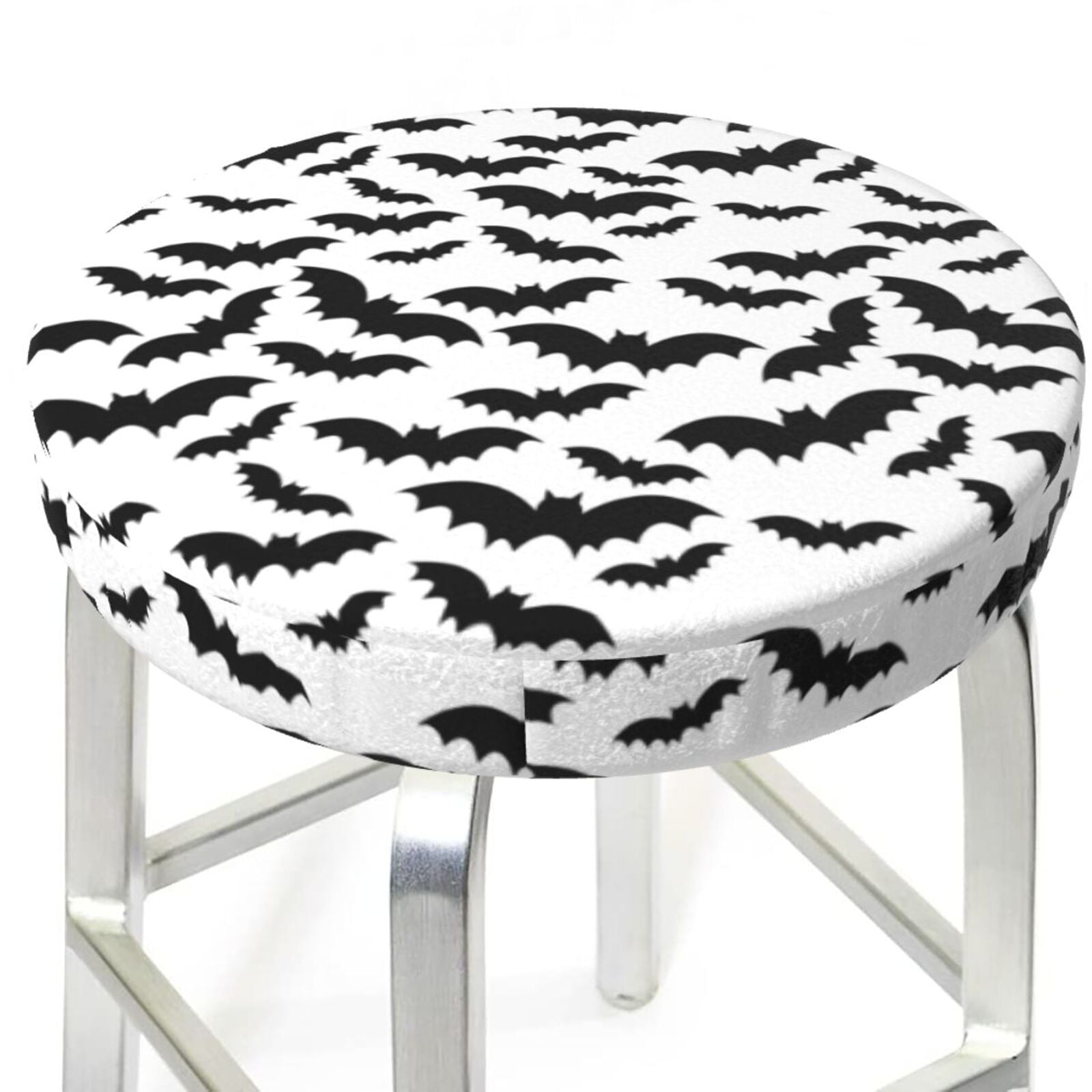 Bar Stool Covers - black bat white cool Stretch Round Seat Covers with ...