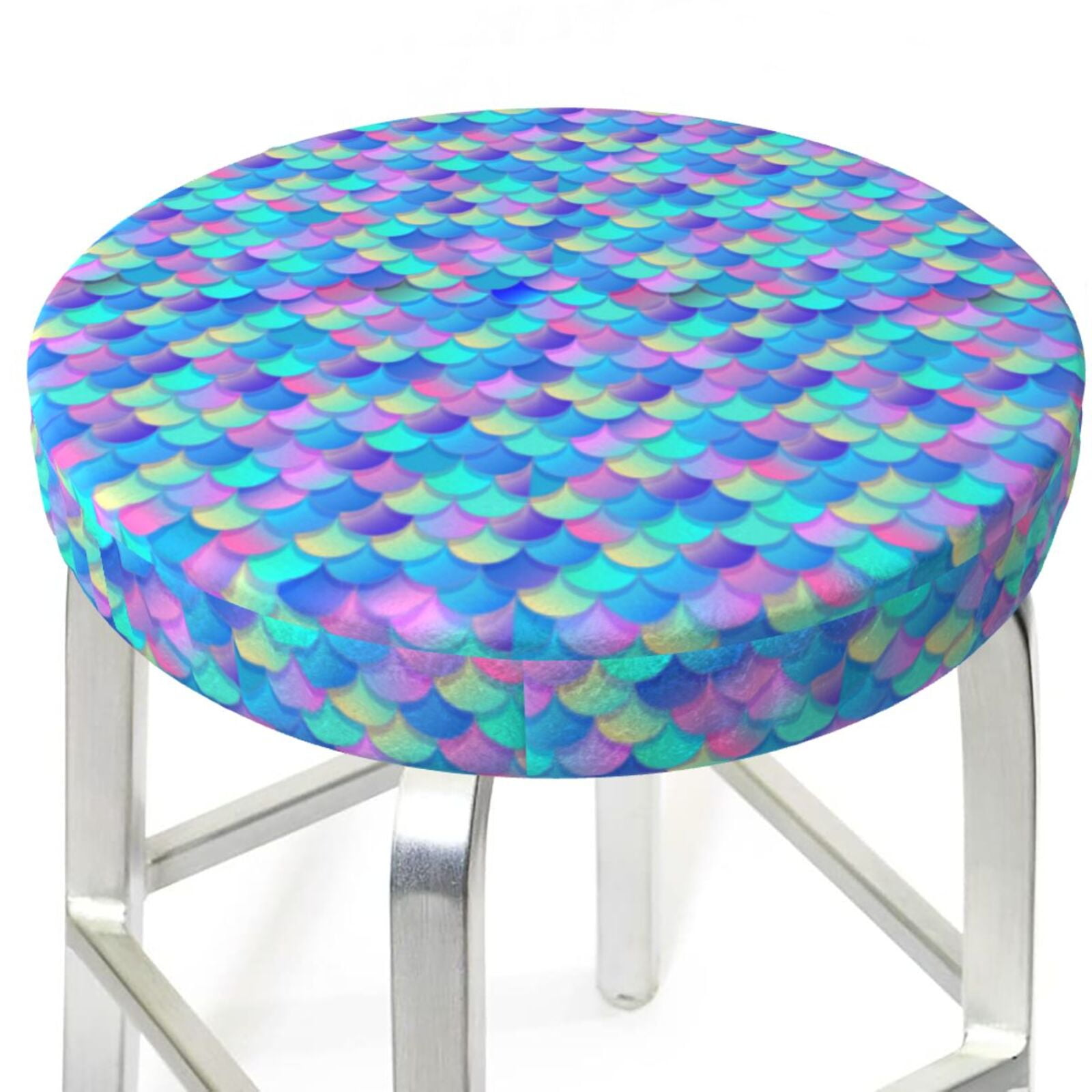 Bar Stool Covers - blue purple Rainbow fish scale Stretch Round Seat ...