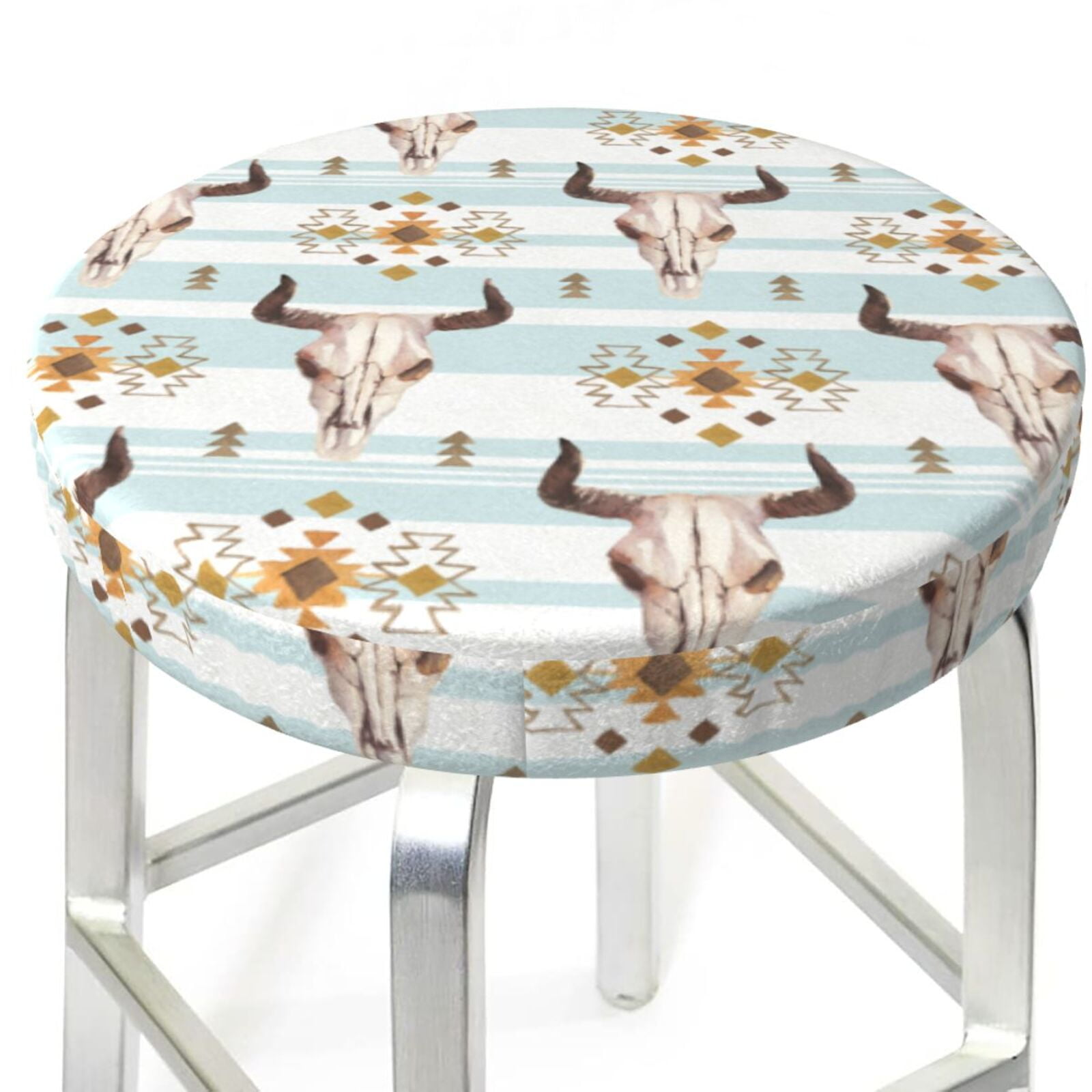 Bar Stool Covers - bull cow skull boho print Stretch Round Seat Covers ...