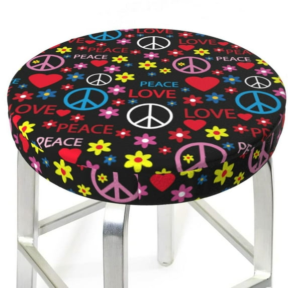 Bar Stool Covers - colorful flower hearts peace sign Stretch Round Seat ...