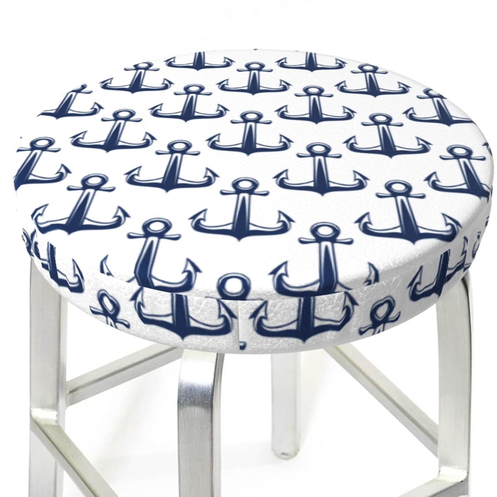 Bar Stool Covers - cool Blue anchors white Stretch Round Seat Covers ...