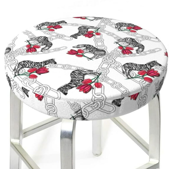 Bar Stool Covers - cool zebra chains tulips white Stretch Round Seat ...