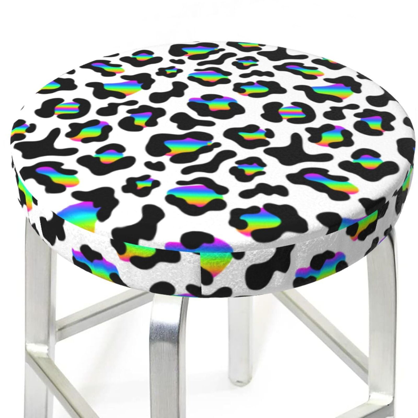 Bar Stool Covers, cute Rainbow leopard white Non-Slip Bar Stool Seat ...