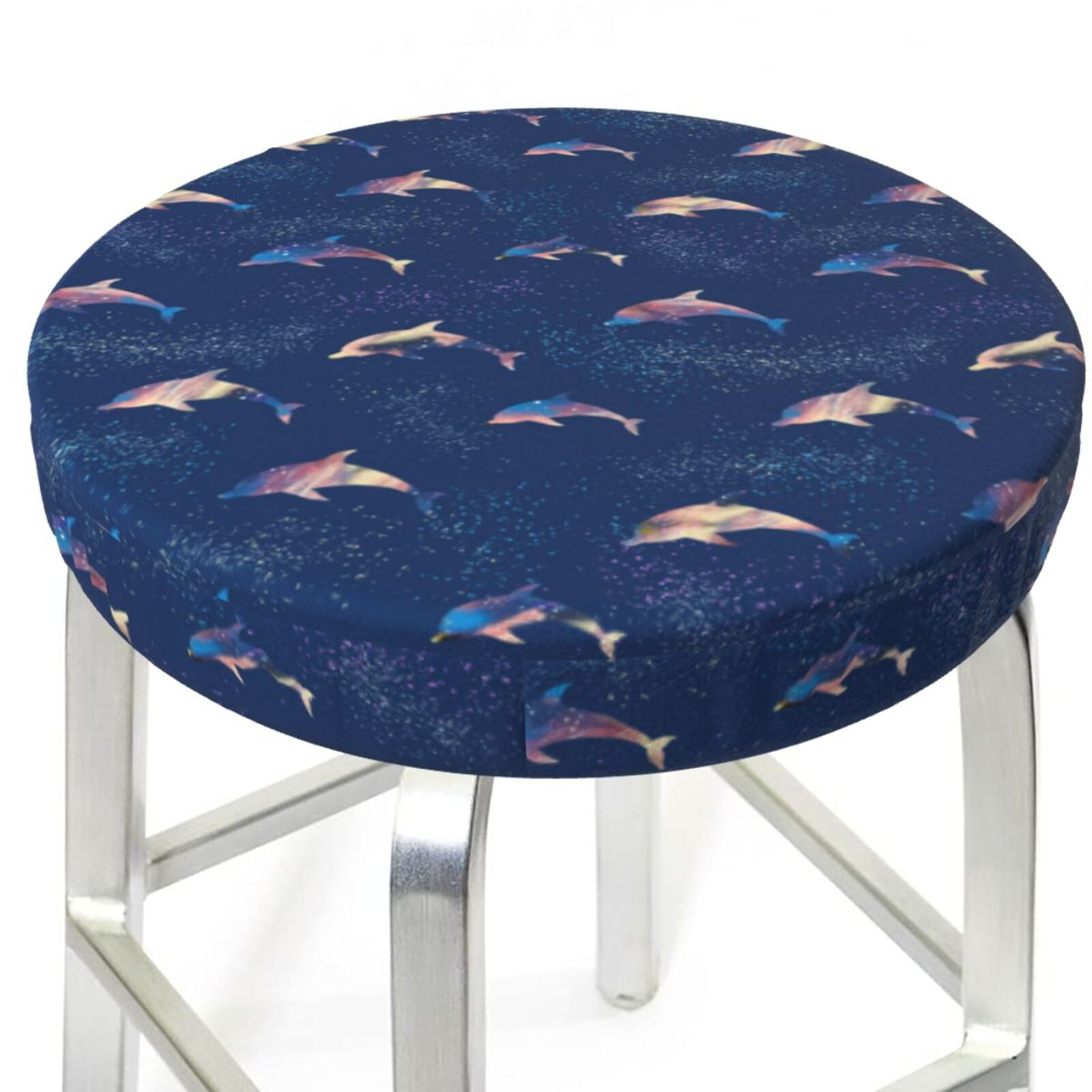 Bar Stool Covers - dolphin bright galaxy stars navyblue Stretch Round ...