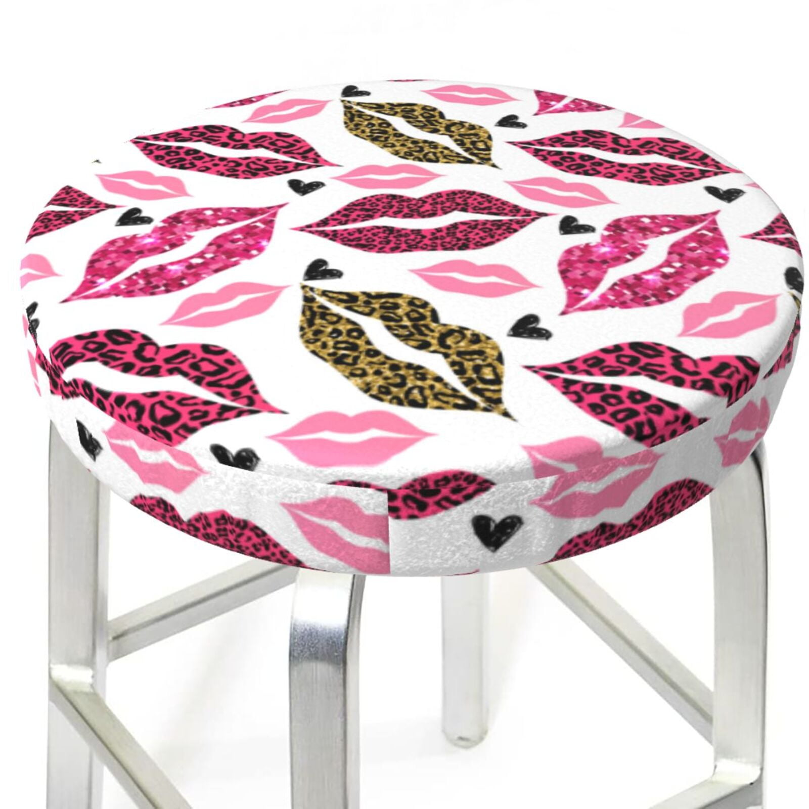 Bar Stool Covers - fashion Glitter Leopard lips Stretch Round Seat ...