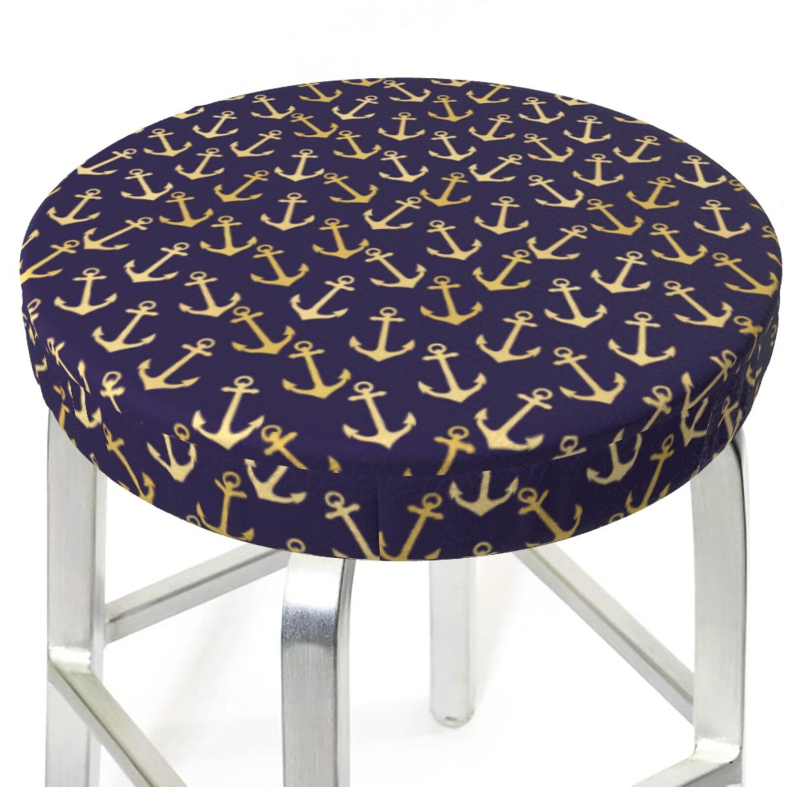 Bar Stool Covers - golden anchor Anchor print Stretch Round Seat Covers ...