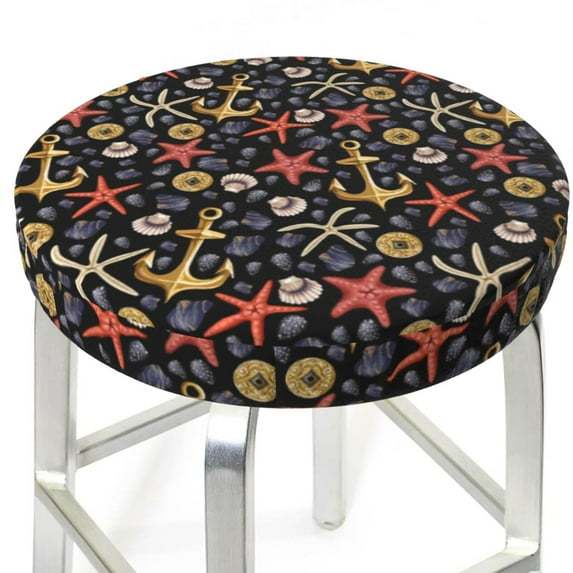 Bar Stool Covers, golden anchors starfishes shells rope Non-Slip Bar ...