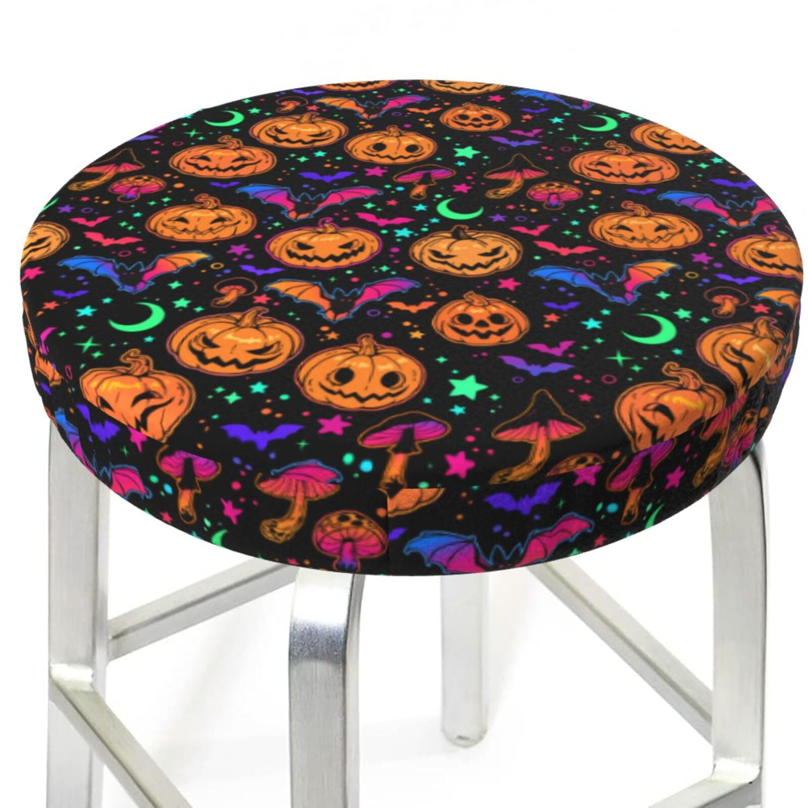 Bar Stool Covers - halloween pumpkin bat Stretch Round Seat Covers with ...