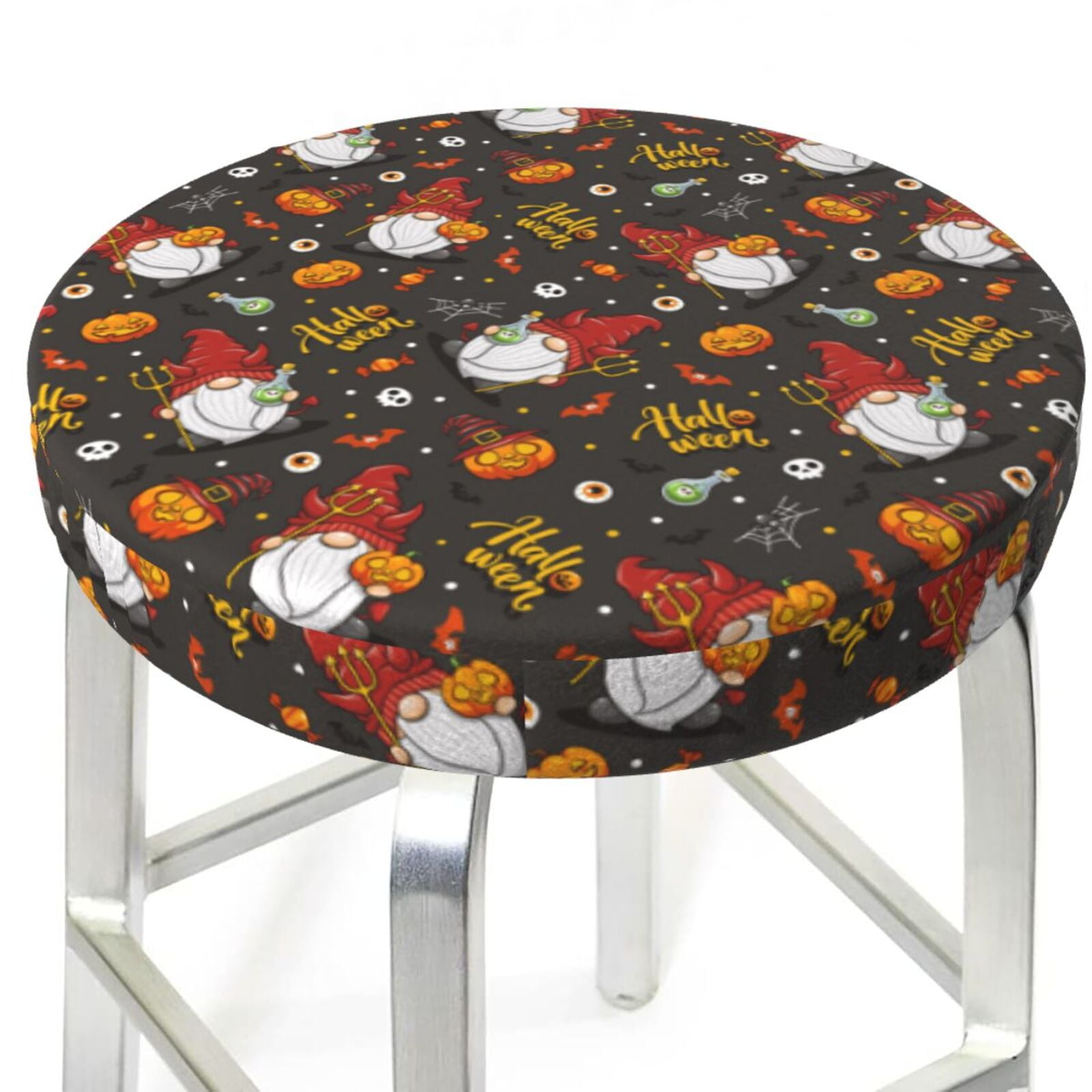 Bar Stool Covers - halloween pumpkin gnomes Stretch Round Seat Covers ...